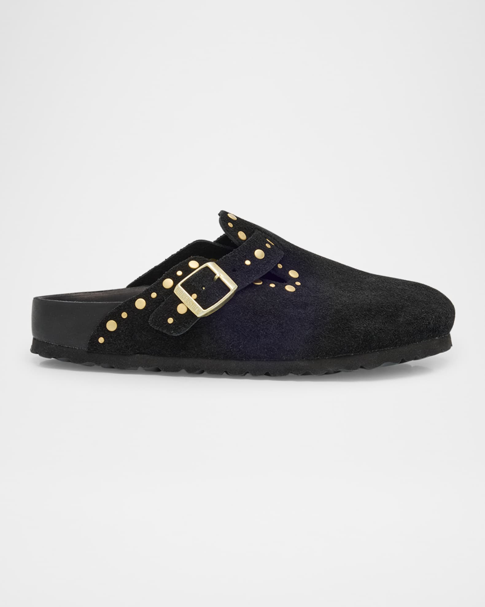 BIRKENSTOCK Boston Suede Stud Buckle Slide Clogs | Neiman Marcus
