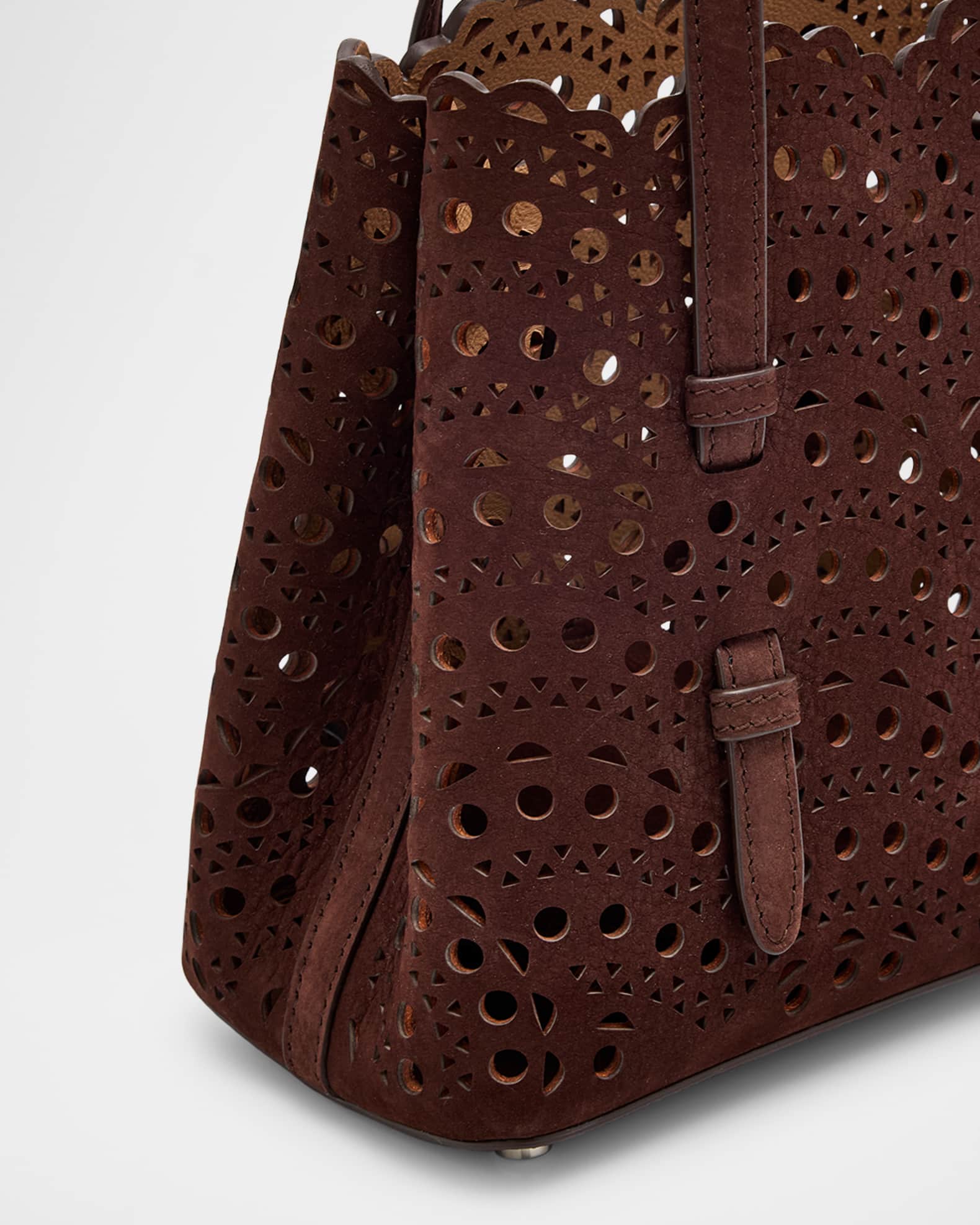 ALAIA Mina 20 Top-Handle Bag in Perforated Suede | Neiman Marcus