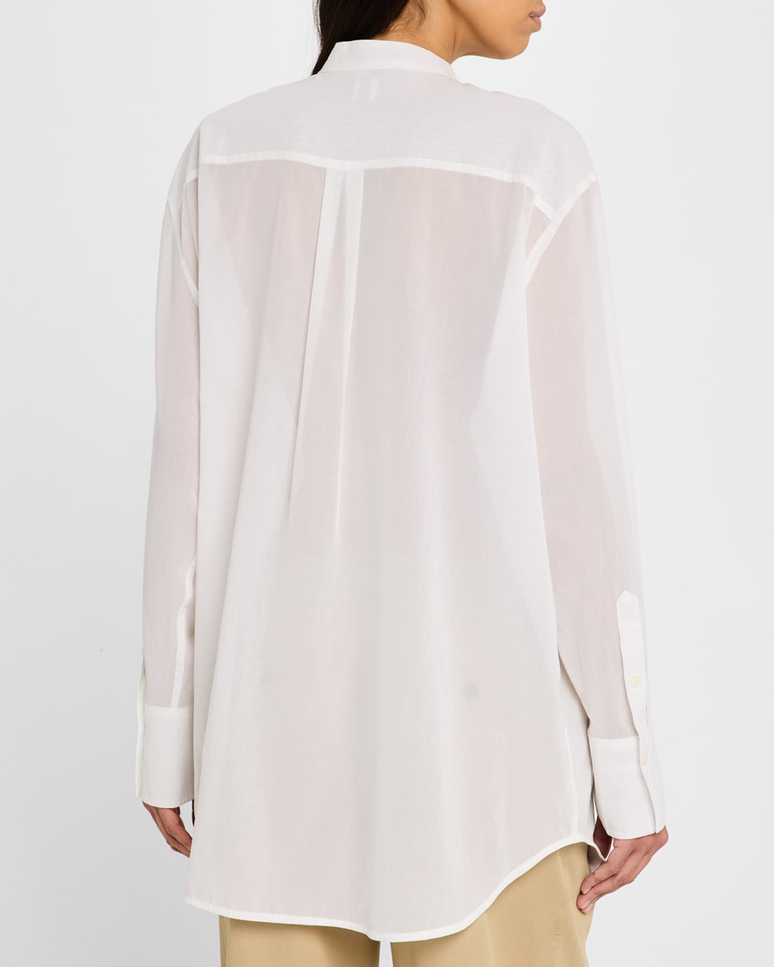Toteme Stand-Collar Tassel Cotton Voile Shirt | Neiman Marcus