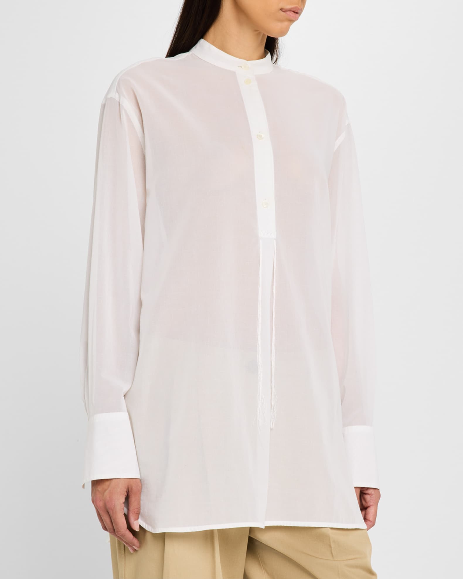 Toteme Stand-Collar Tassel Cotton Voile Shirt | Neiman Marcus