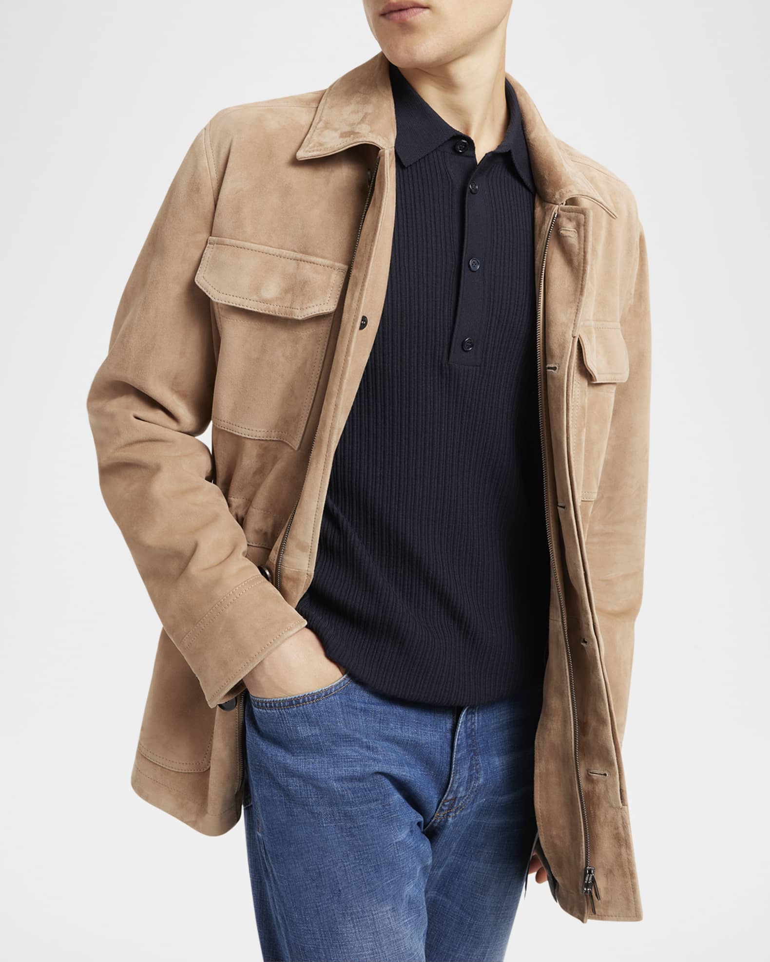Brioni Men's Suede Field Jacket | Neiman Marcus