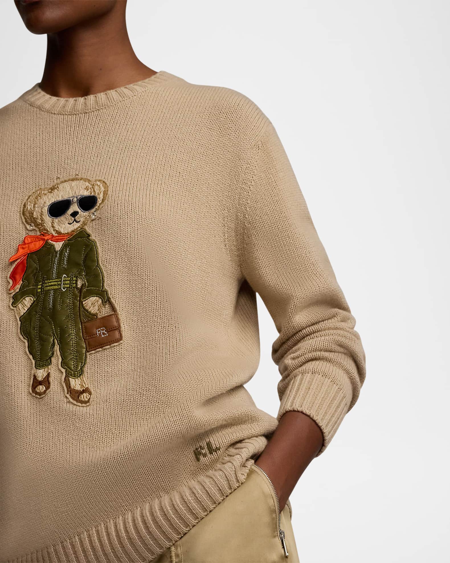 Ralph Lauren Collection Aviator Polo Bear Cashmere Sweater | Neiman Marcus
