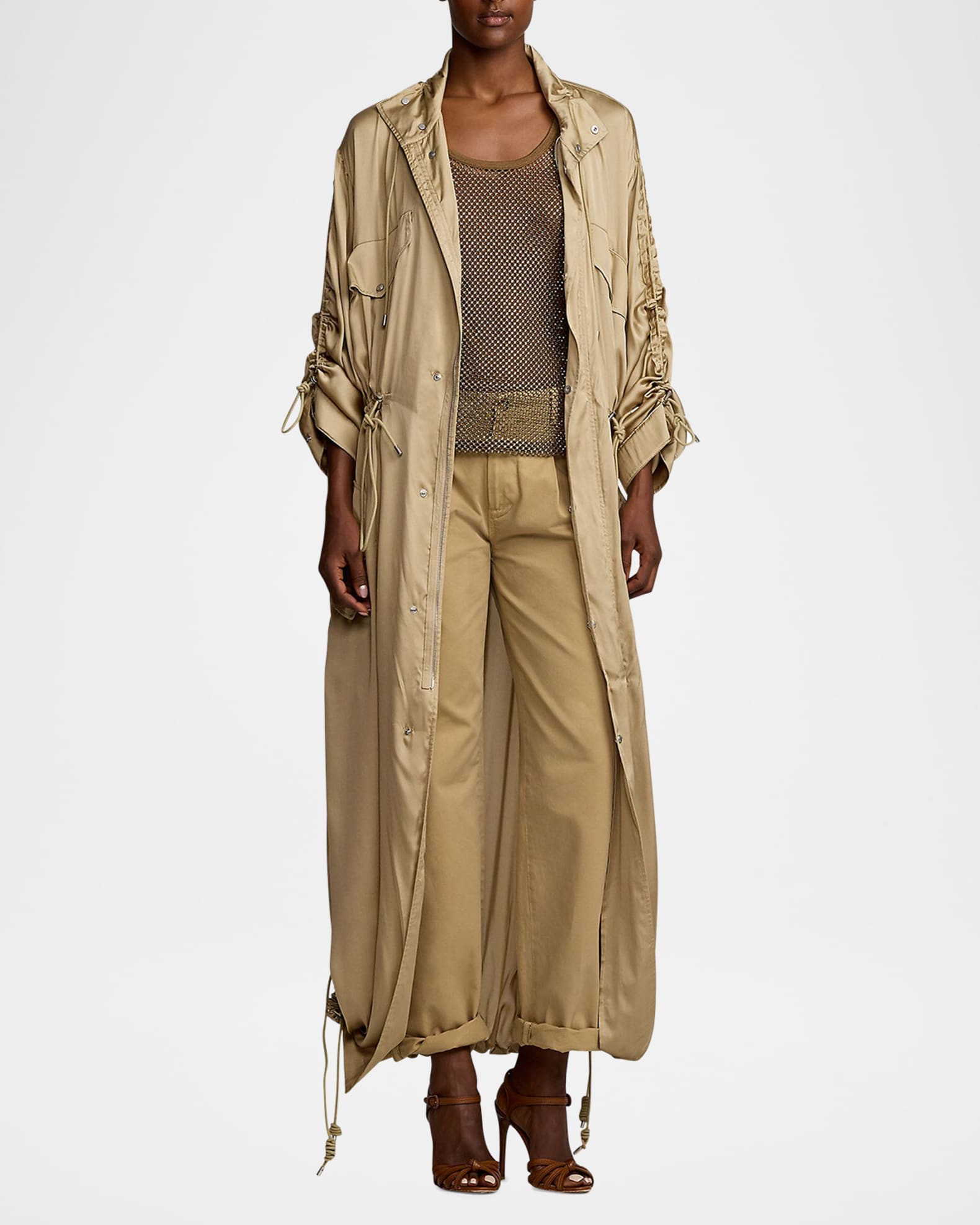 Ralph Lauren Collection Amberly Silk Charmeuse Long Coat | Neiman Marcus