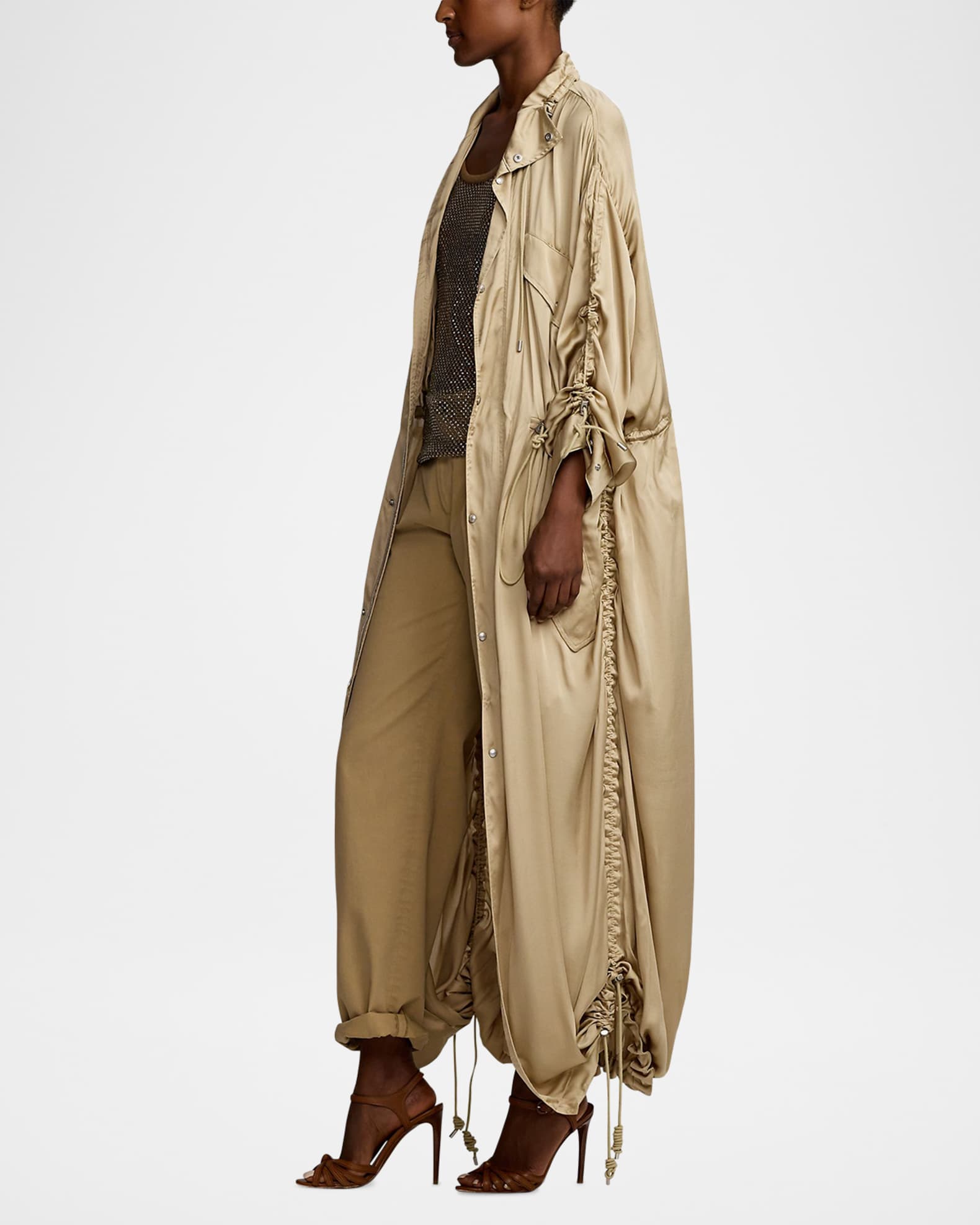 Ralph Lauren Collection Amberly Silk Charmeuse Long Coat | Neiman Marcus