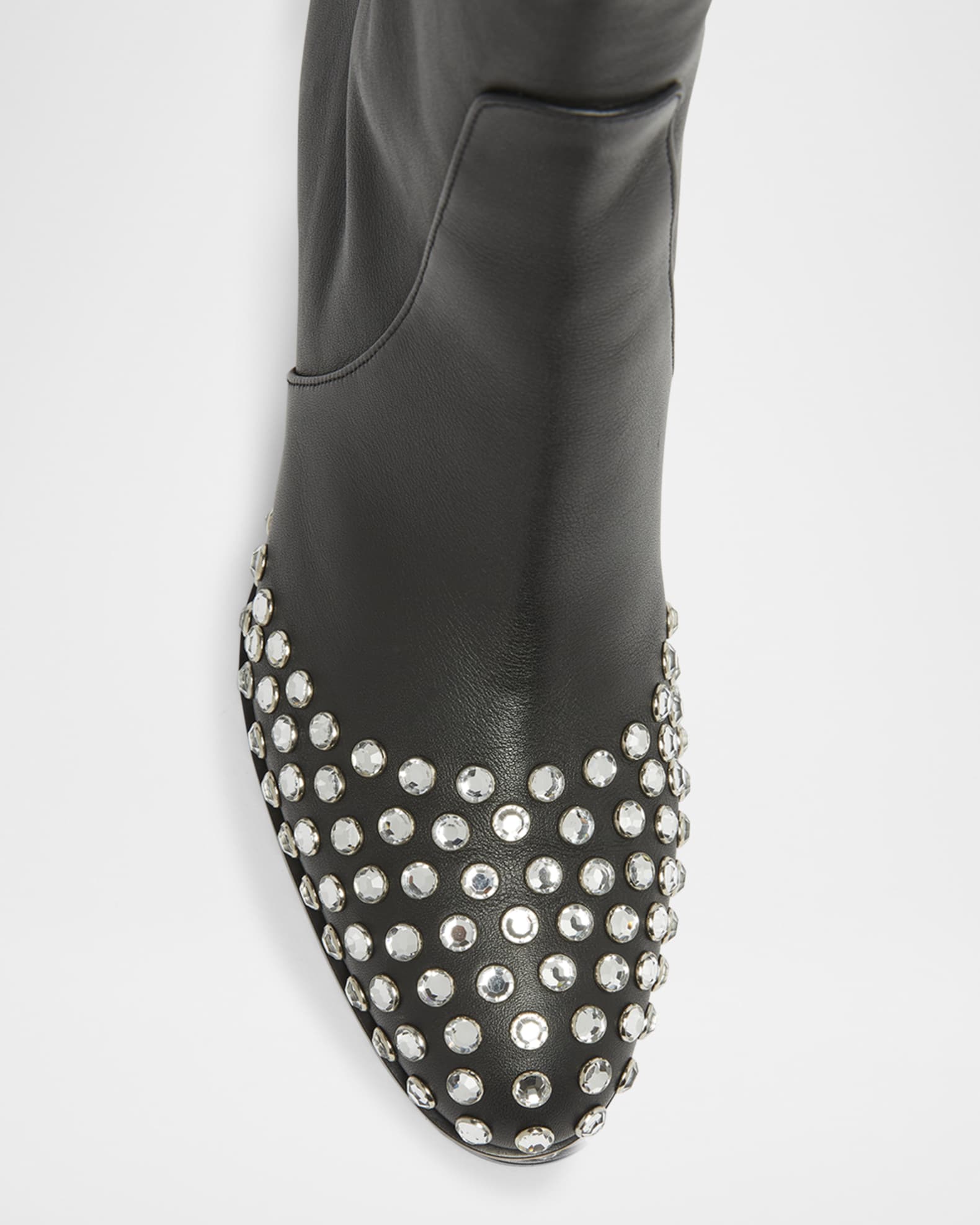 ALAIA Leather Crystal Stud Cap-Toe Ankle Booties | Neiman Marcus