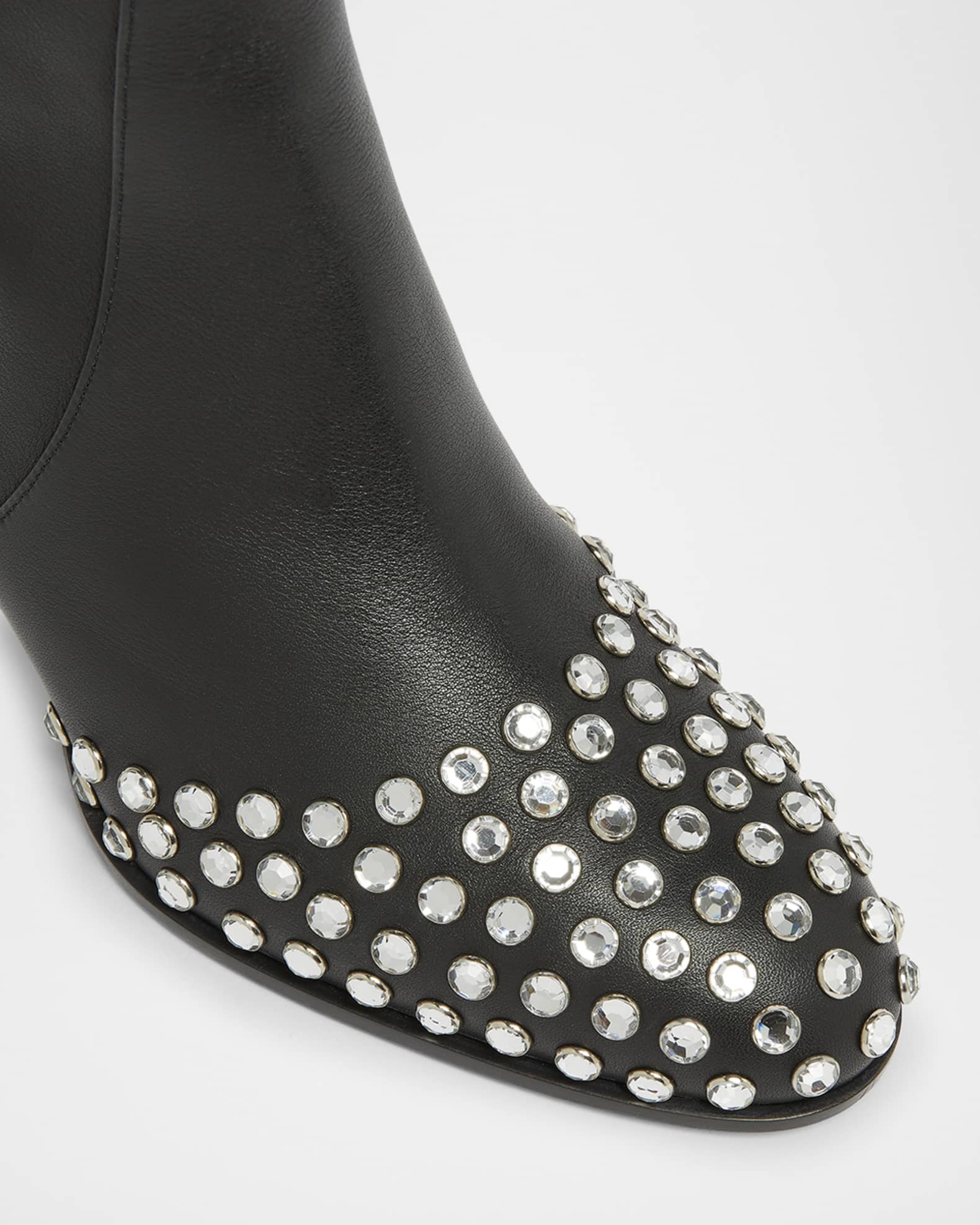 ALAIA Leather Crystal Stud Cap-Toe Ankle Booties | Neiman Marcus