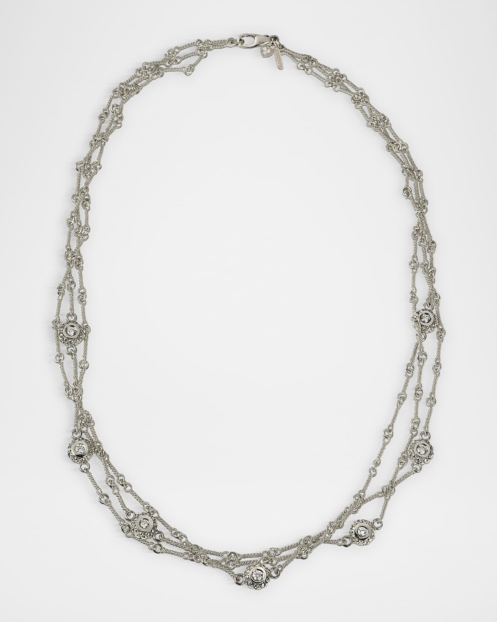 Stambolian 18K White Gold Triple Chain Necklace with Diamonds, 16"L ...