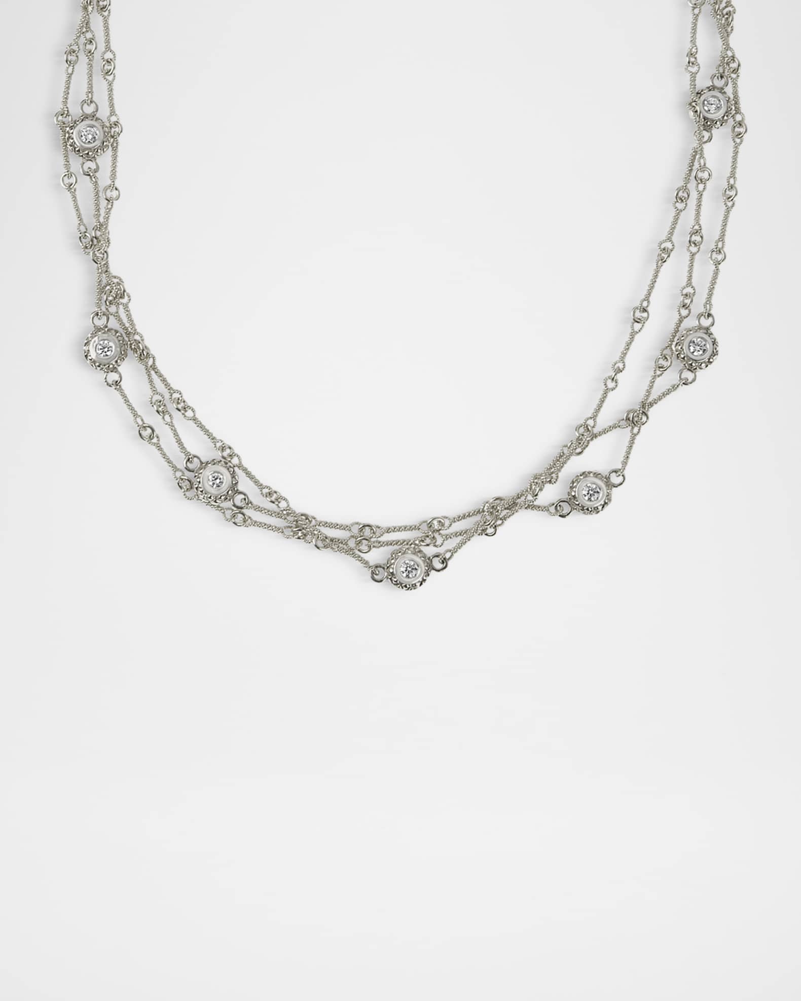 Stambolian 18K White Gold Triple Chain Necklace with Diamonds, 16"L ...