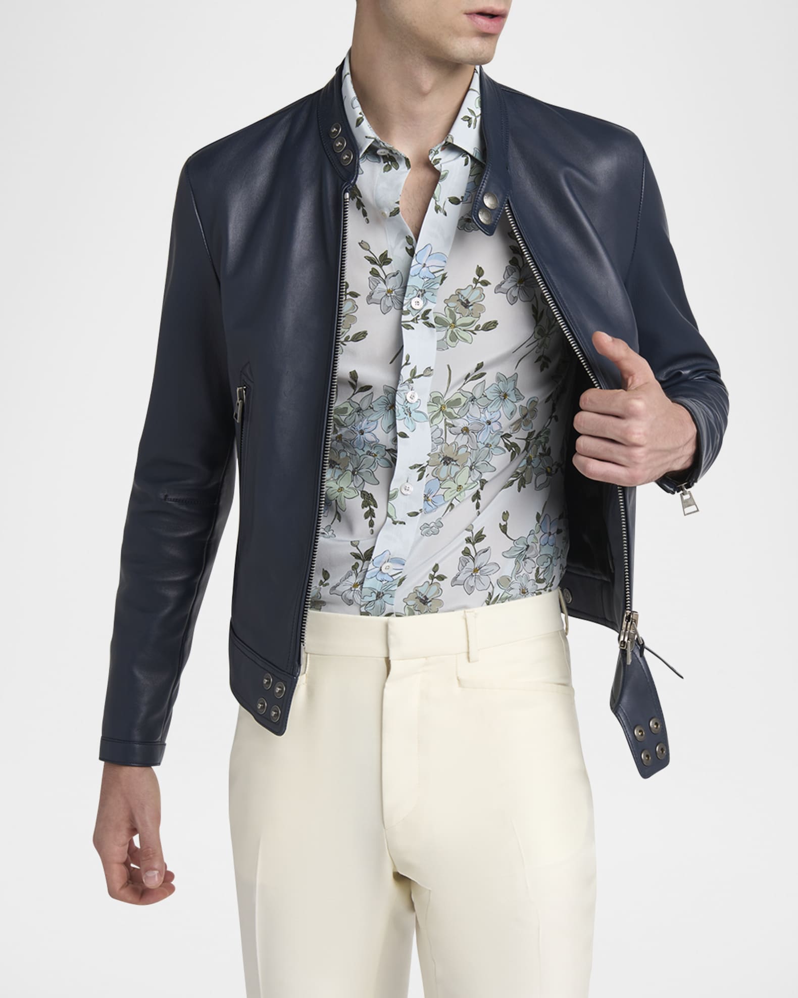 TOM FORD Men's Napa Leather Full-Zip Racer Jacket | Neiman Marcus