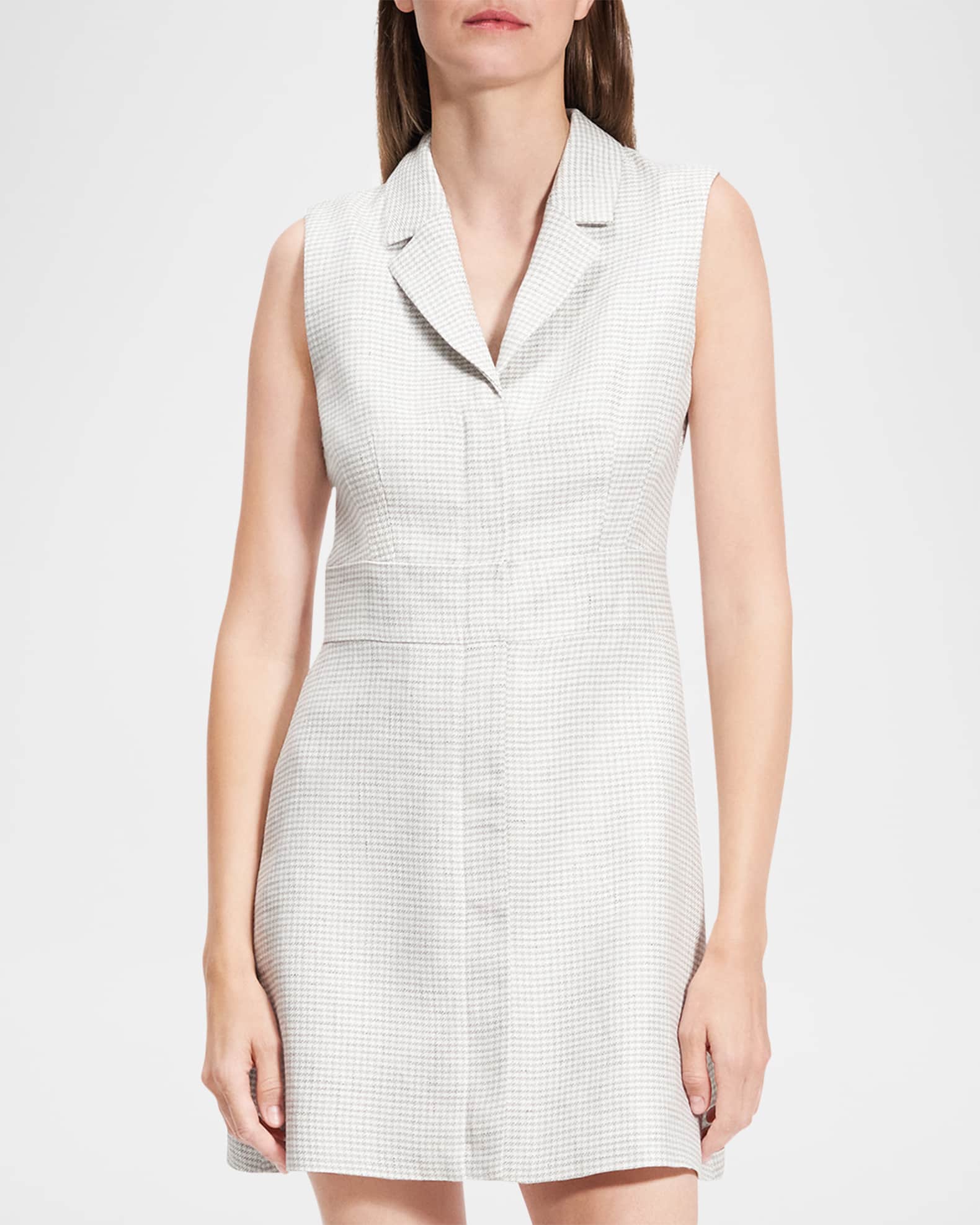 Theory Houndstooth Front Zip Mini Dress | Neiman Marcus
