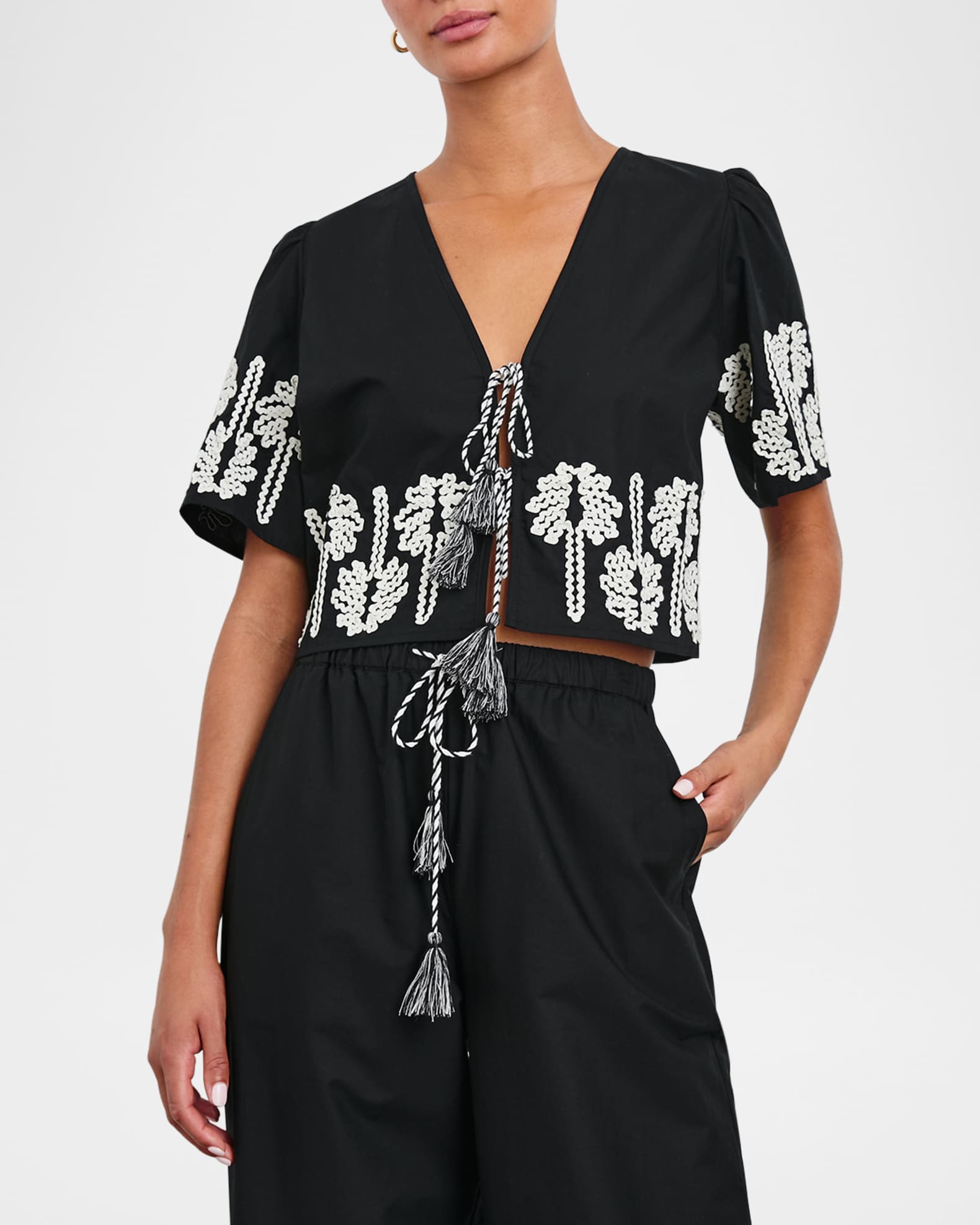 Rails Pari Palm Tree Embroidered Crop Top | Neiman Marcus