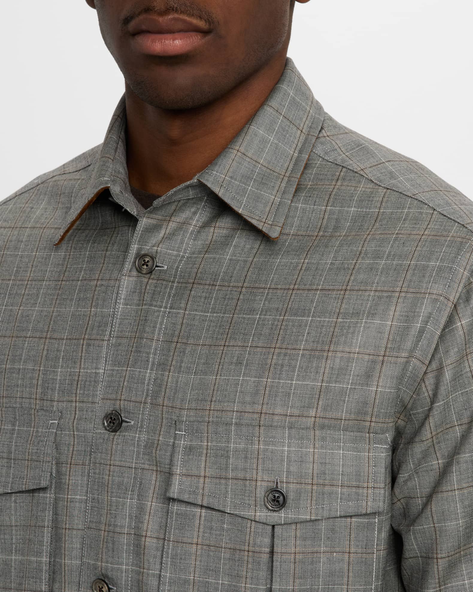 dunhill Men's Wool Check Overshirt with Suede Trim | Neiman Marcus