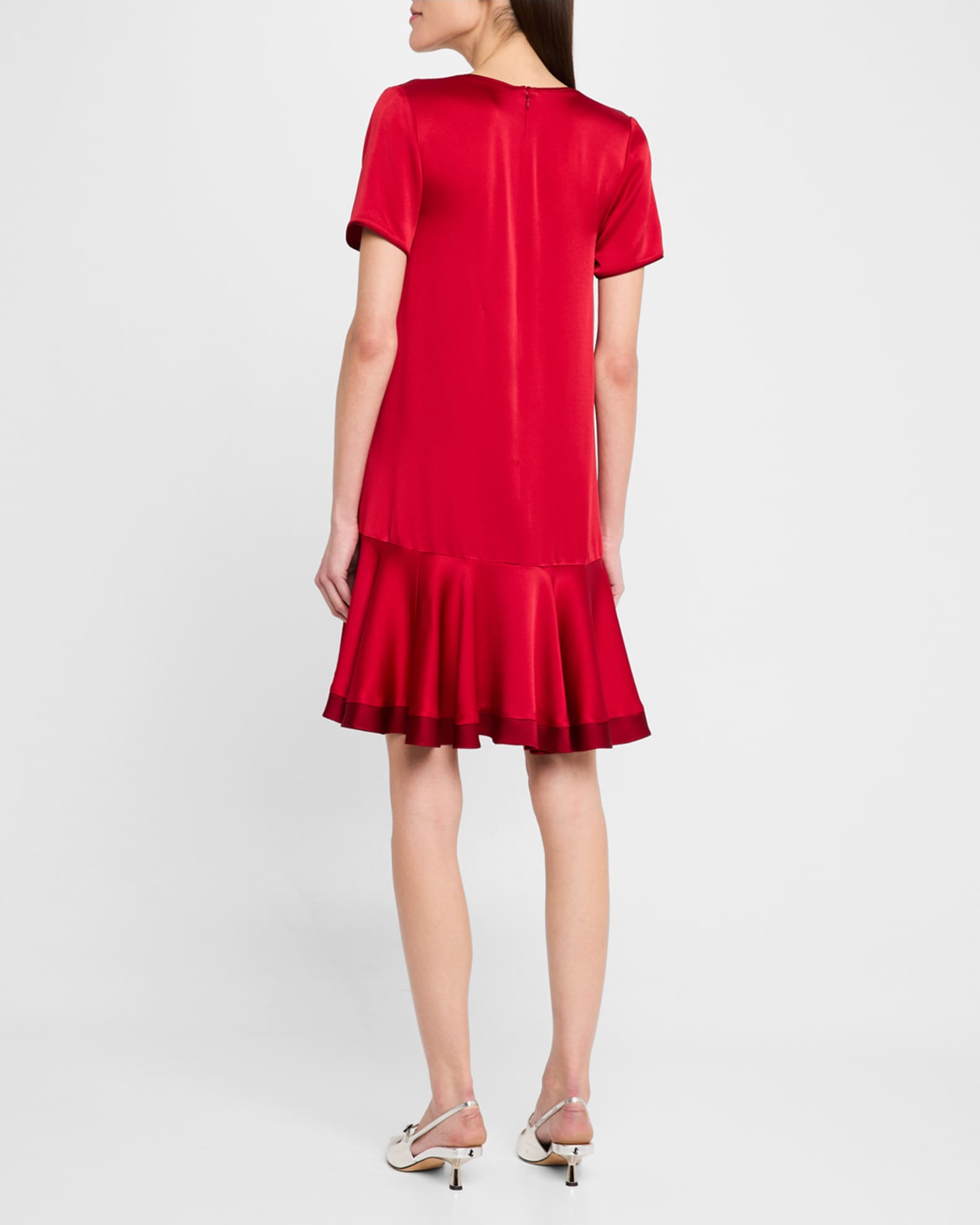 Bach Mai Short-Sleeve Satin Ruffle Mini Dress | Neiman Marcus