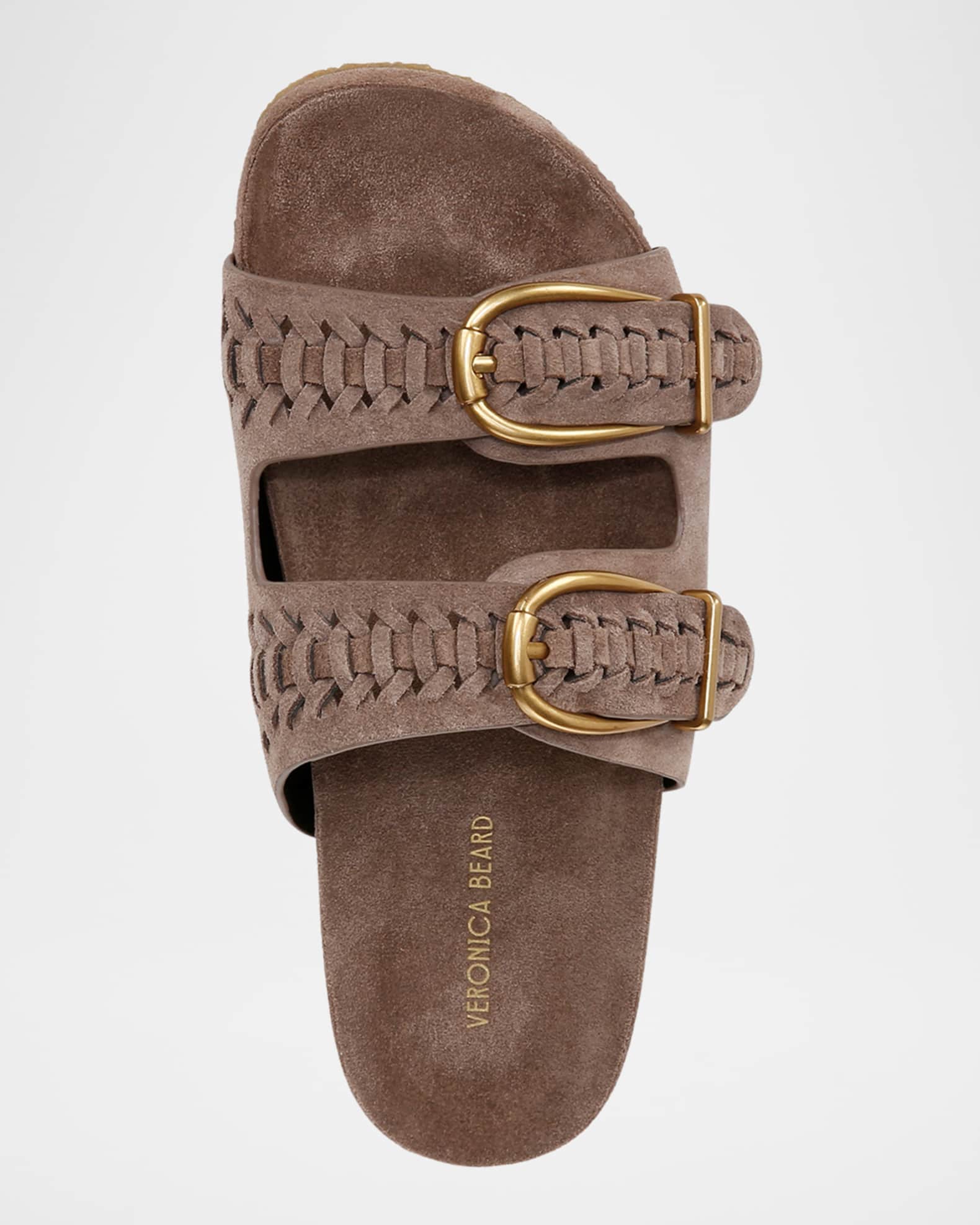 Veronica Beard Paige Woven Suede Dual-Buckle Slide Sandals | Neiman Marcus