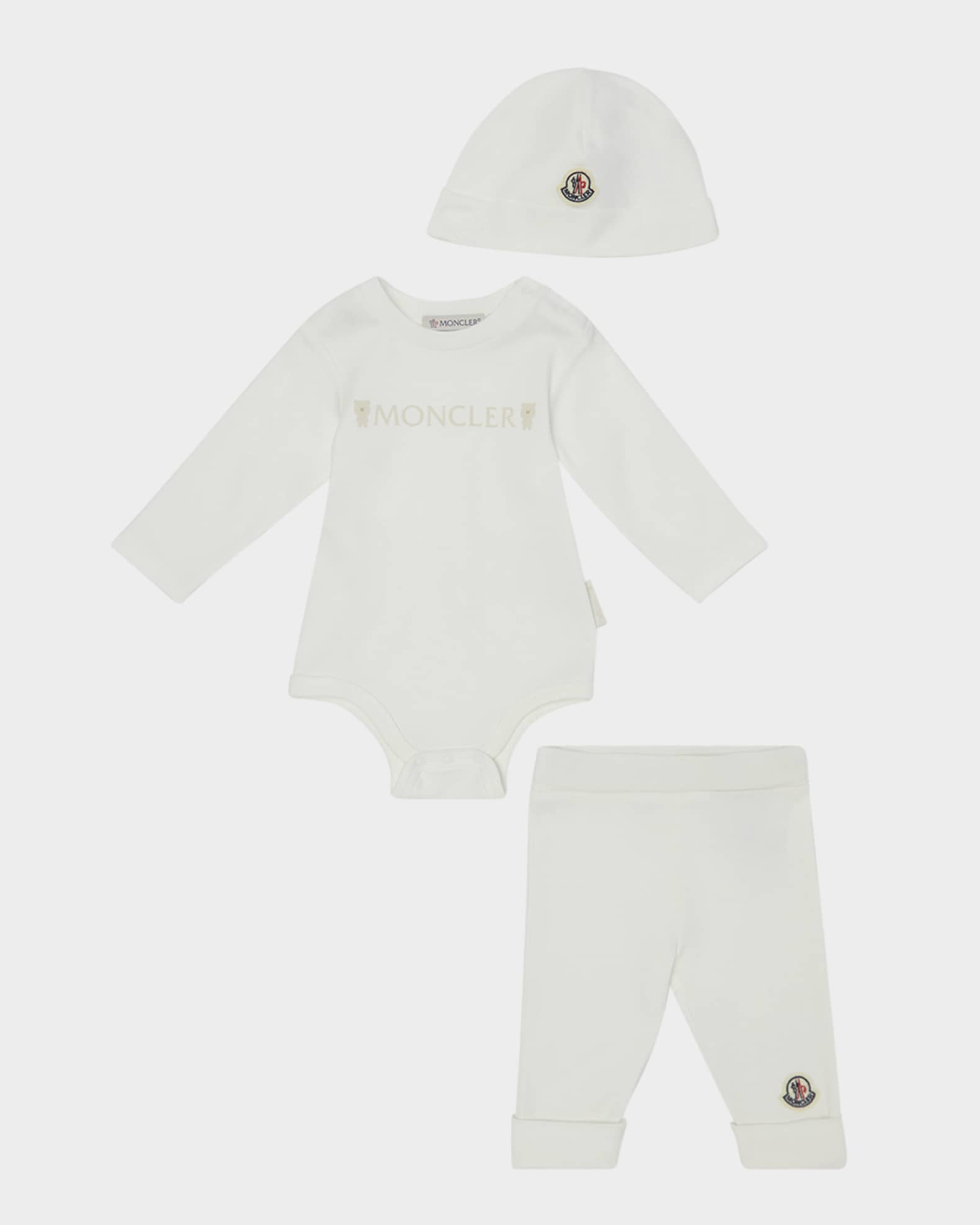 Moncler Boy's Bodysuit, Pants, and Hat Gift Set, Size 0M-6M | Neiman Marcus