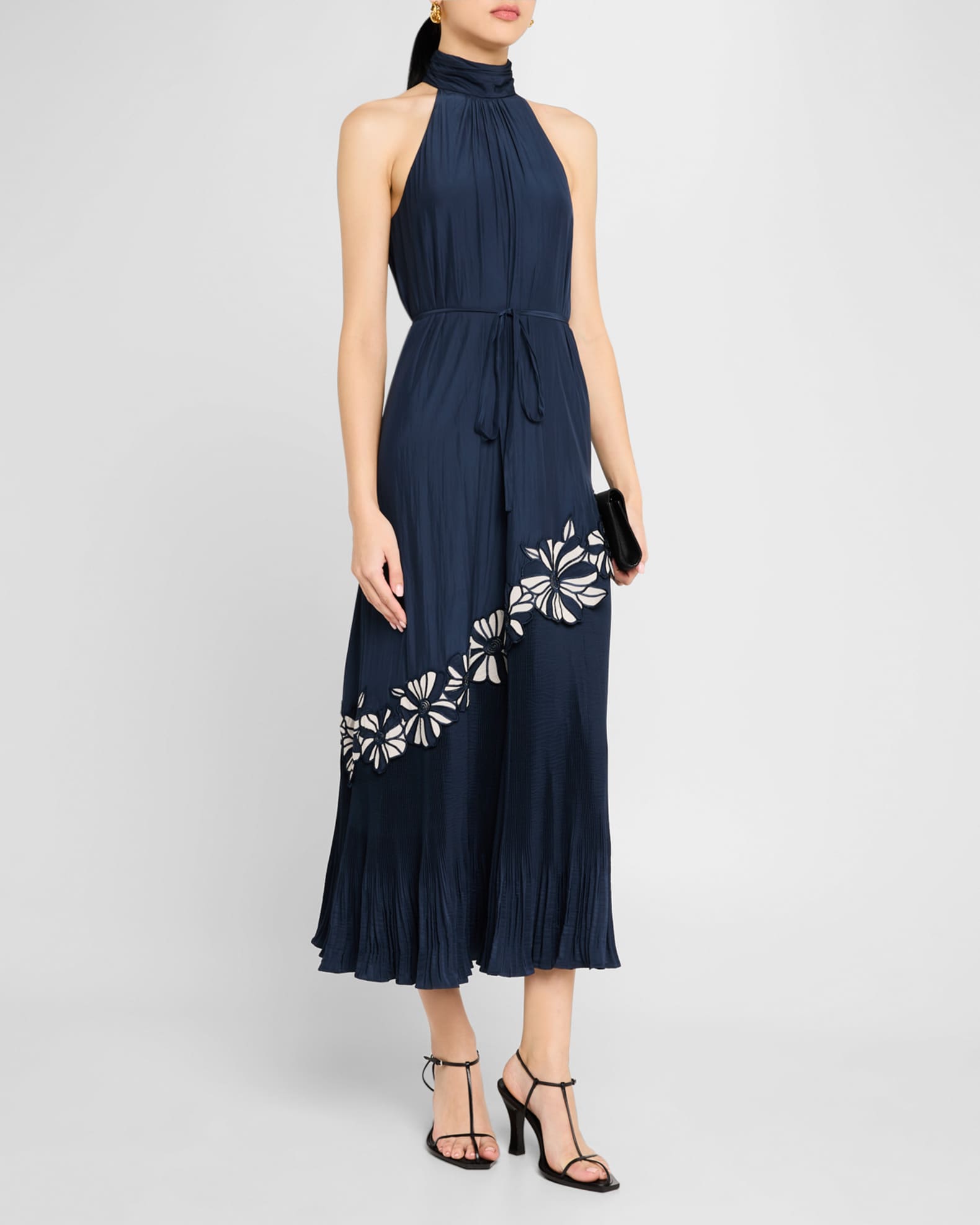 Ramy Brook Eleah Floral Embroidered Halter Midi Dress | Neiman Marcus
