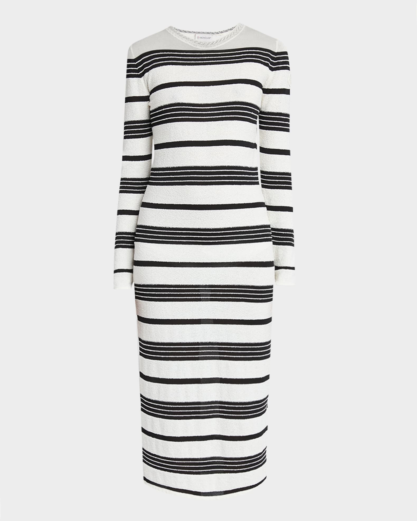 Moncler Stripe Long-Sleeve Midi Dress | Neiman Marcus