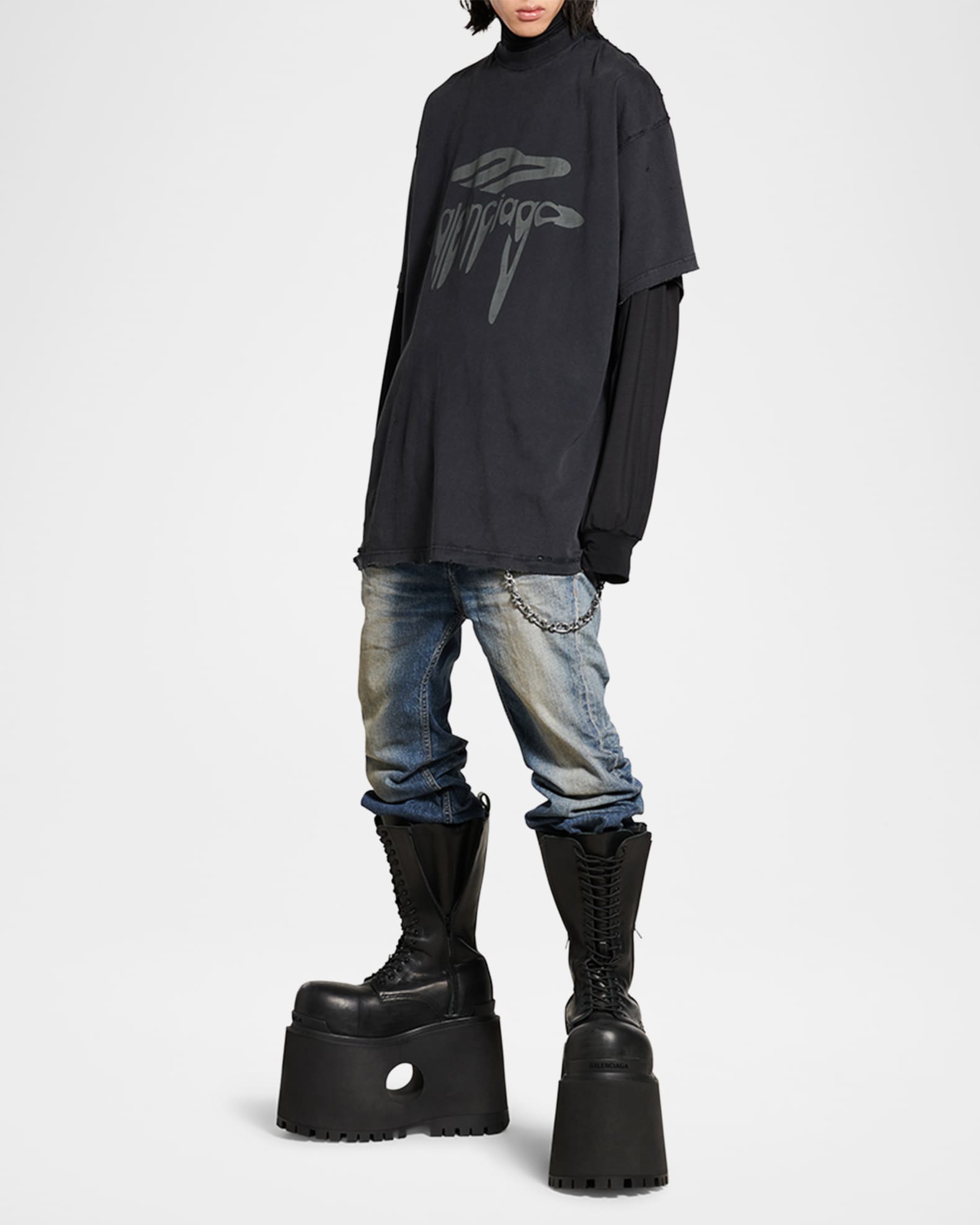 Balenciaga Men's Oversized Distressed T-Shirt | Neiman Marcus