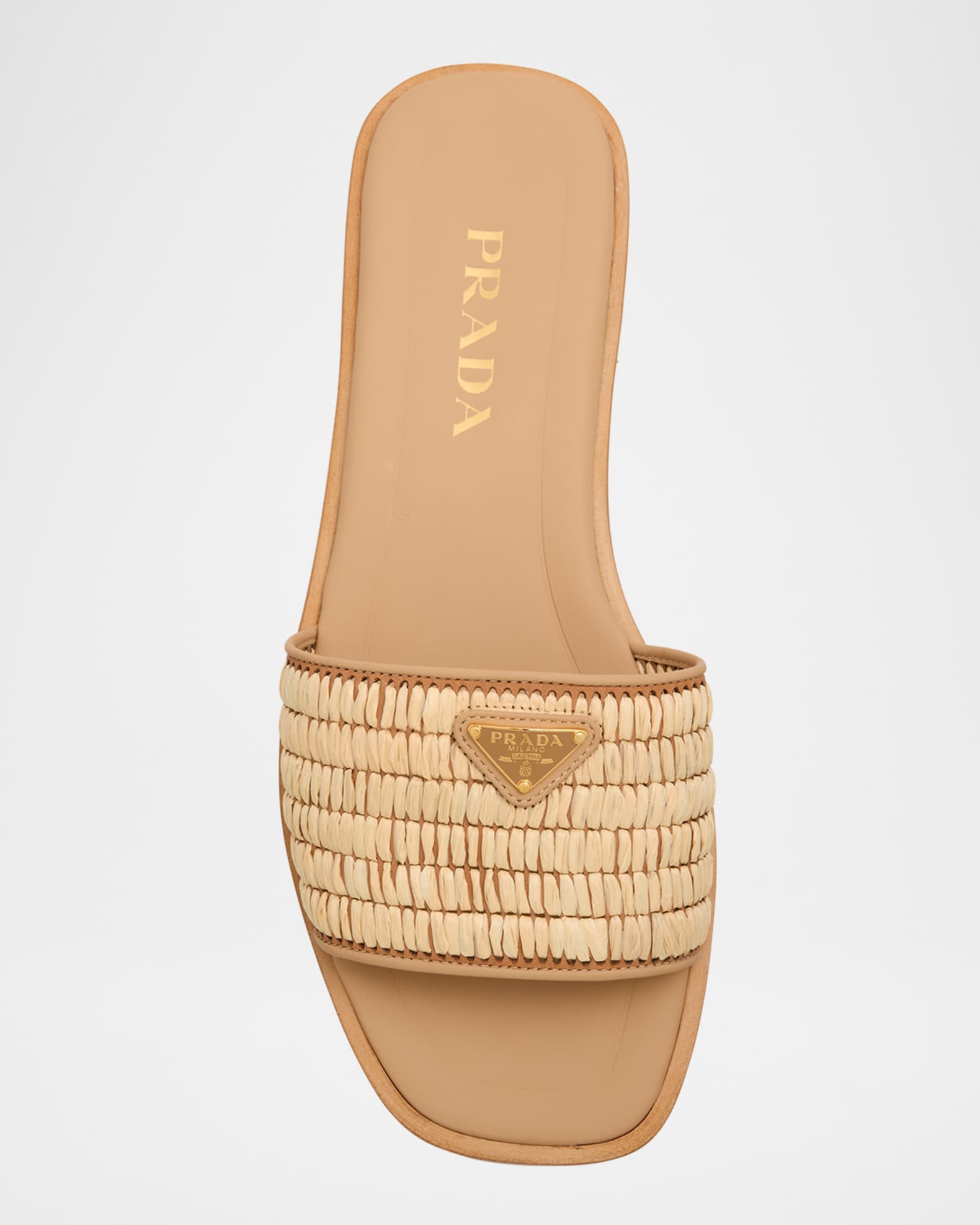 Prada Stuoia Raffia Easy Slide Sandals | Neiman Marcus
