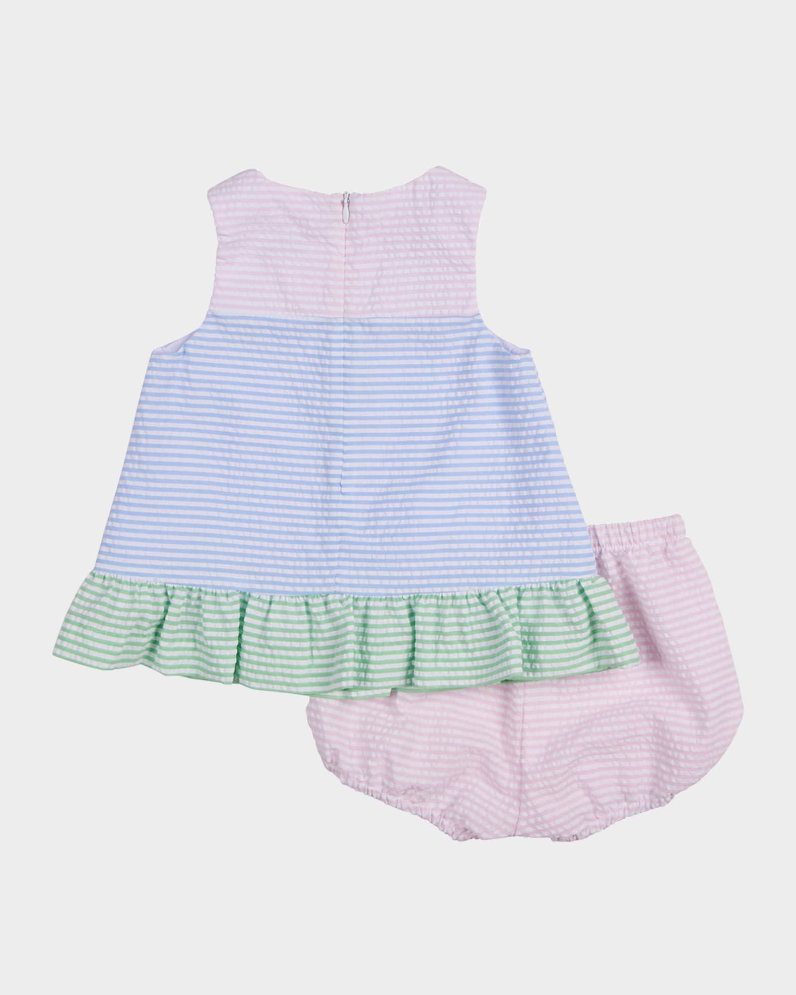 Florence Eiseman Girl's Flowers Stripe Seersucker Dress and Bloomers ...