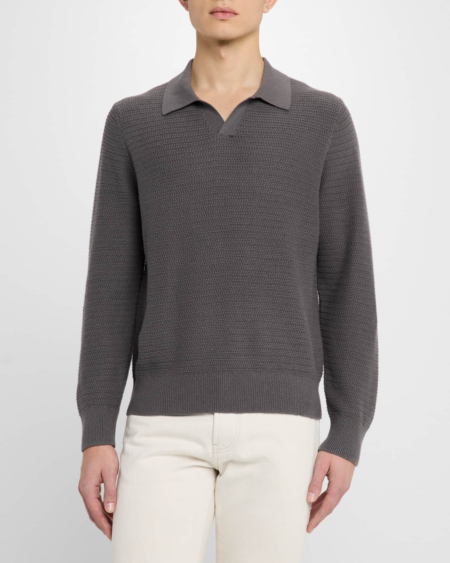 Vince Men's Craftsman Rib Sweater with Johnny Collar | Neiman Marcus