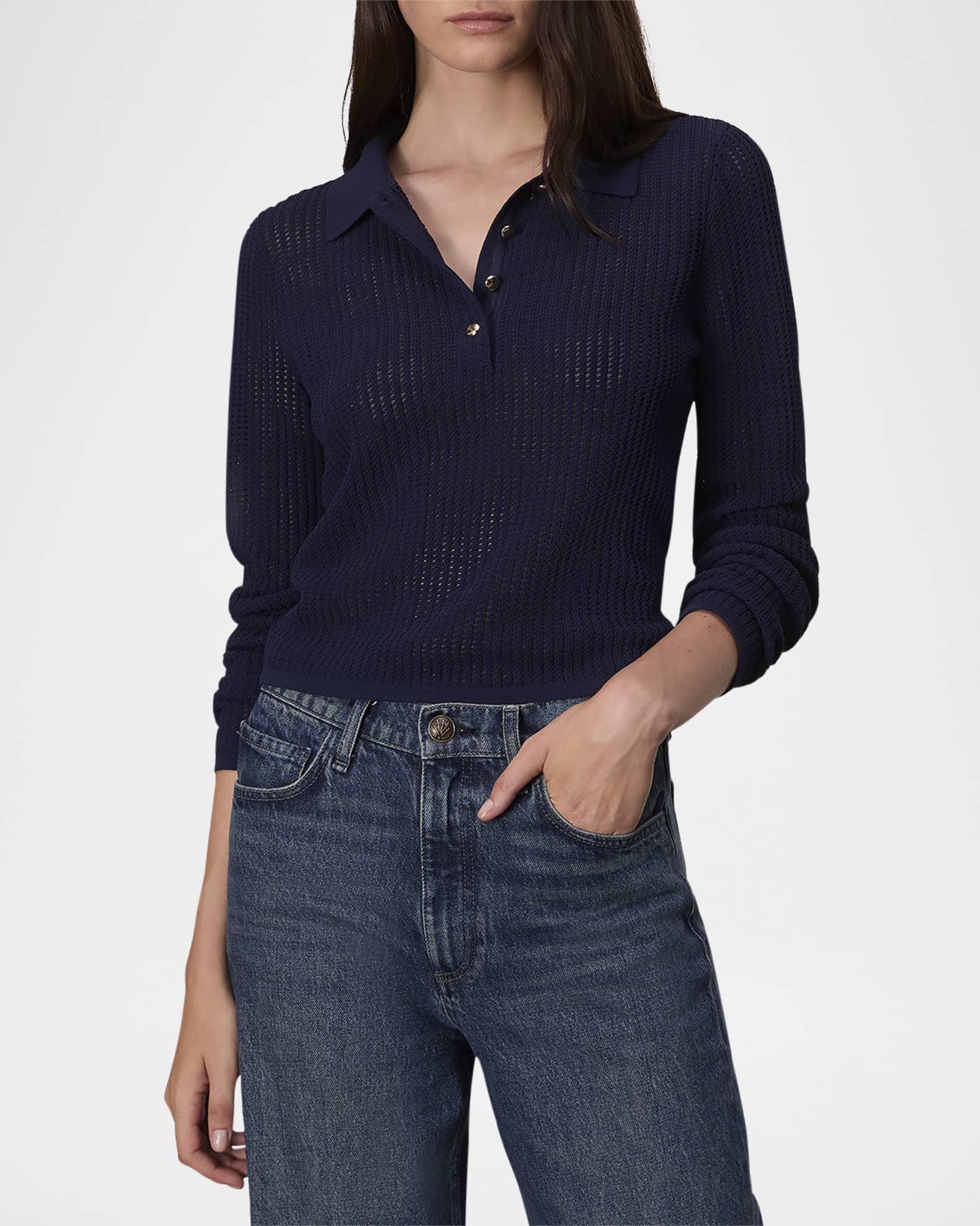 Rag & Bone Viola Long-Sleeve Polo Top | Neiman Marcus