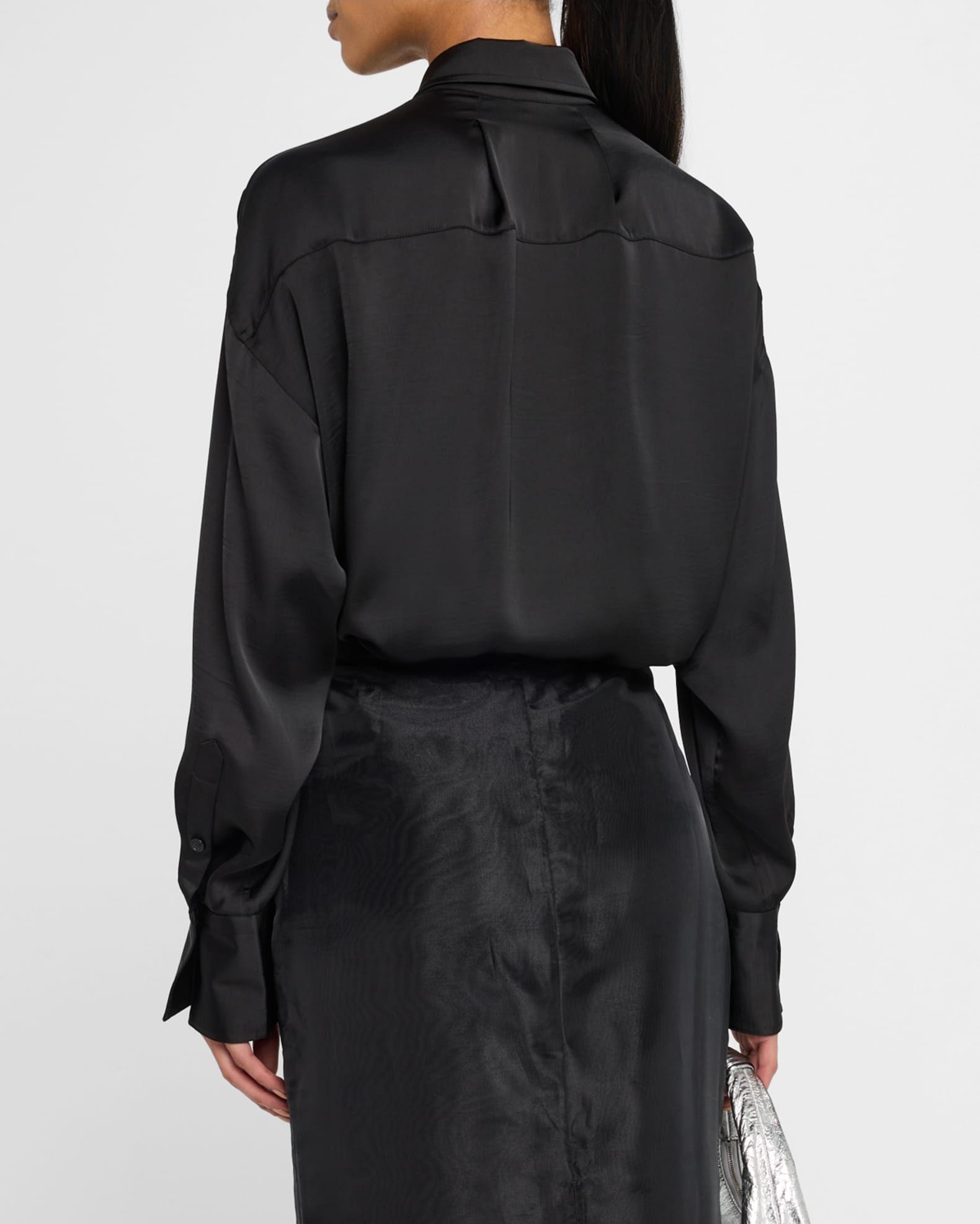 Rag & Bone Martha Long-Sleeve Satin Popover Shirt | Neiman Marcus