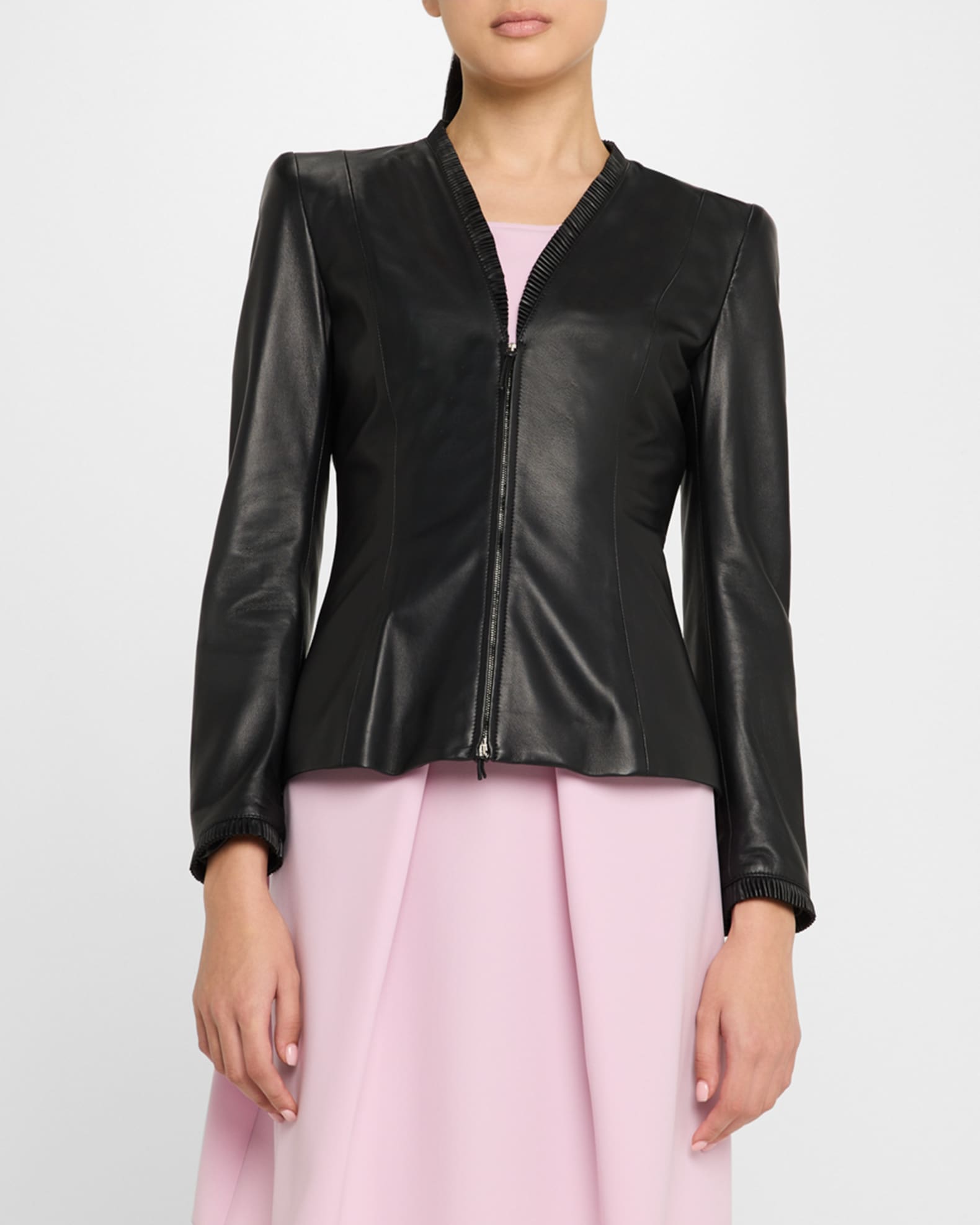 Emporio Armani Tailored Zip-Front Nappa Leather Jacket | Neiman Marcus