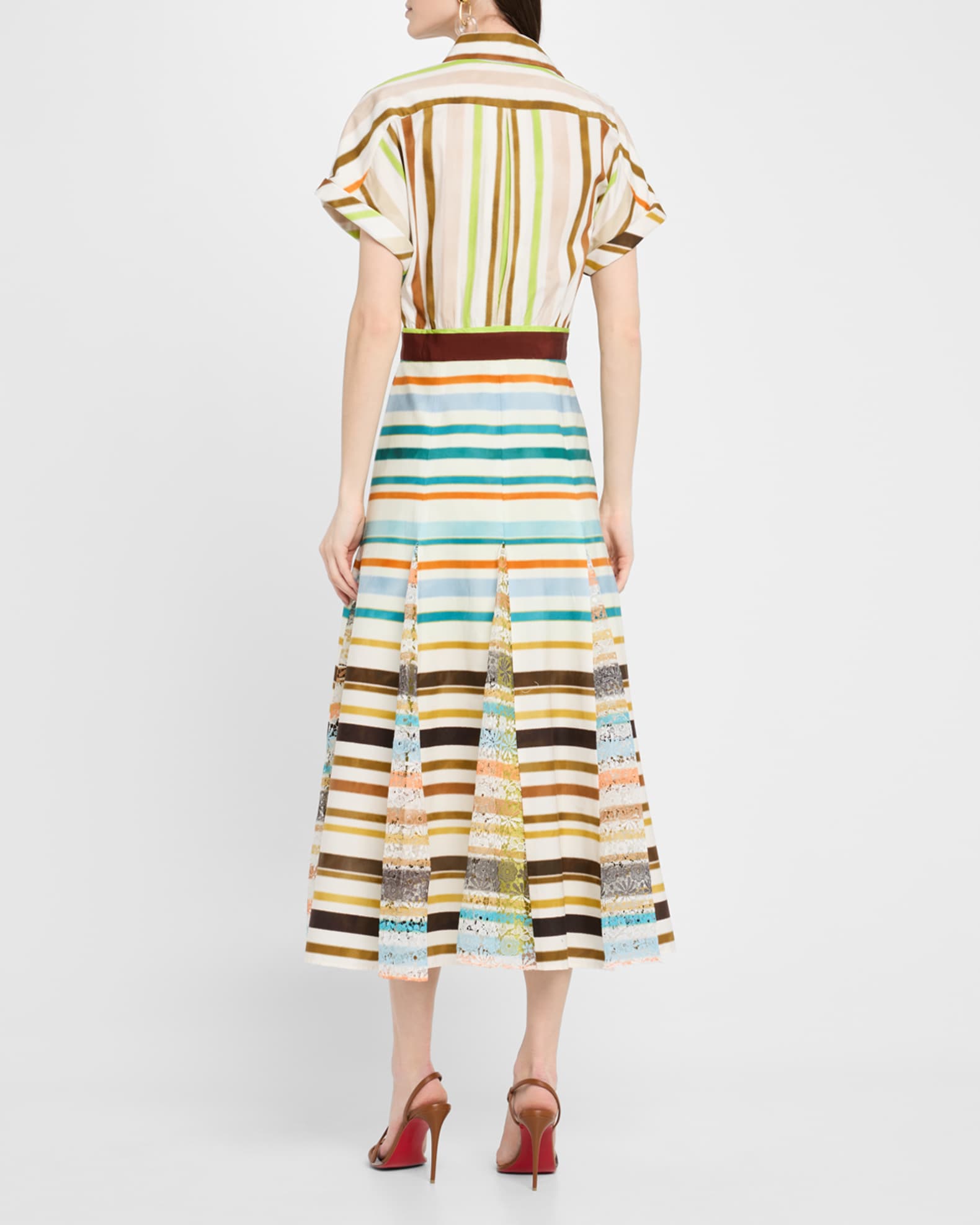 Silvia Tcherassi Odila Striped Godet Midi Shirtdress | Neiman Marcus