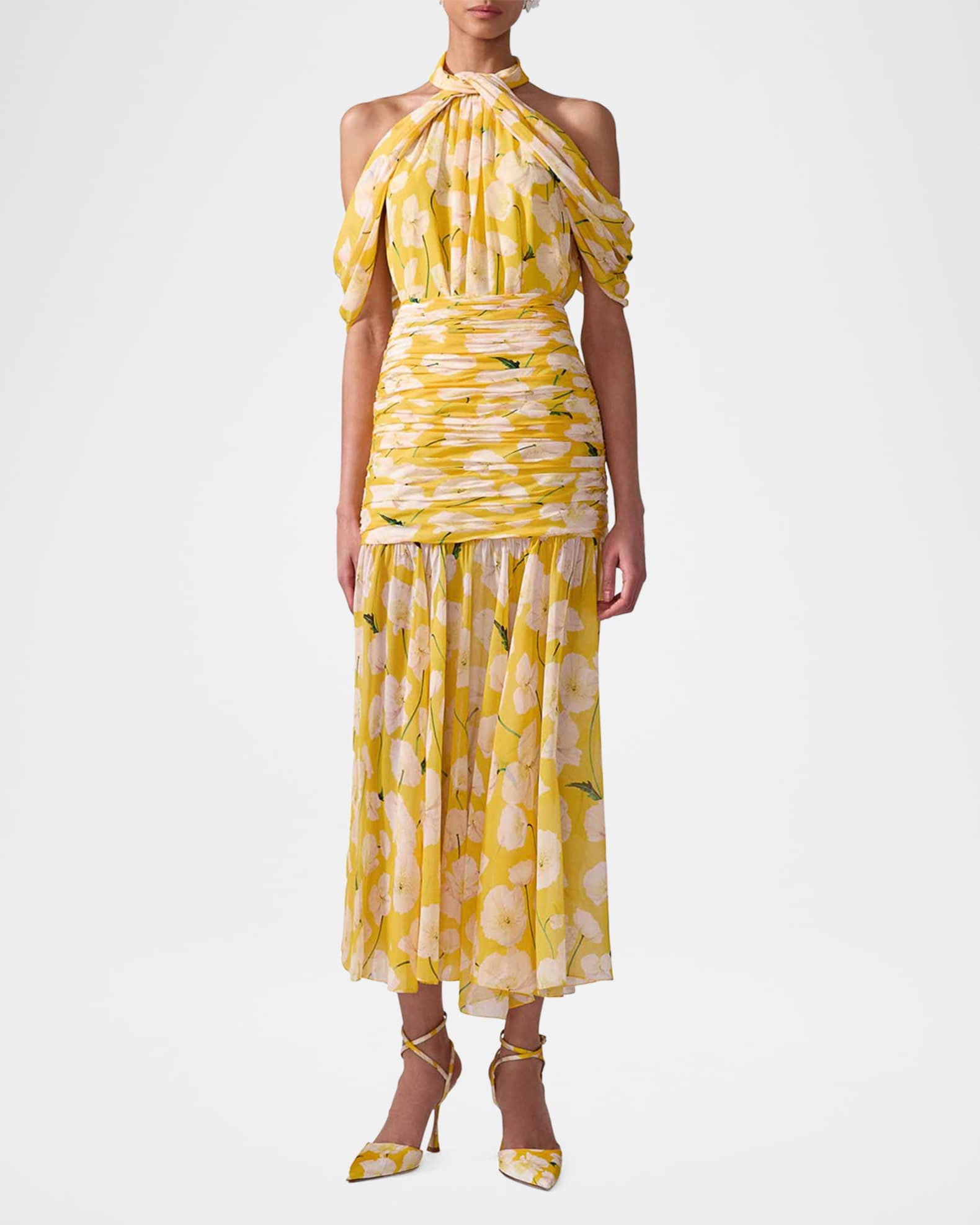 Carolina Herrera Flower Cold-Shoulder Halter Top | Neiman Marcus