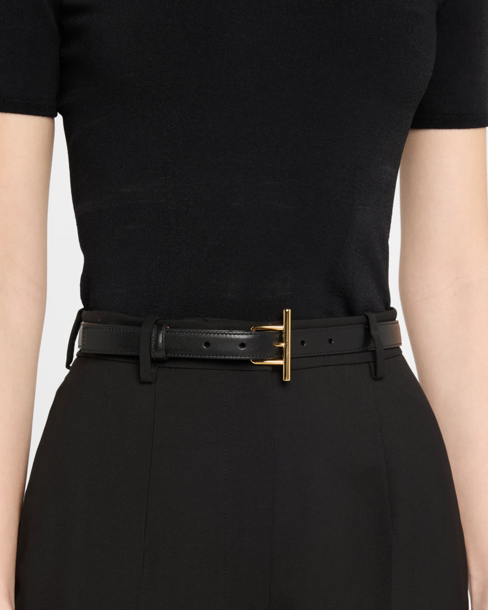 McQueen Sling Cross-Bar Buckle Leather Belt | Neiman Marcus