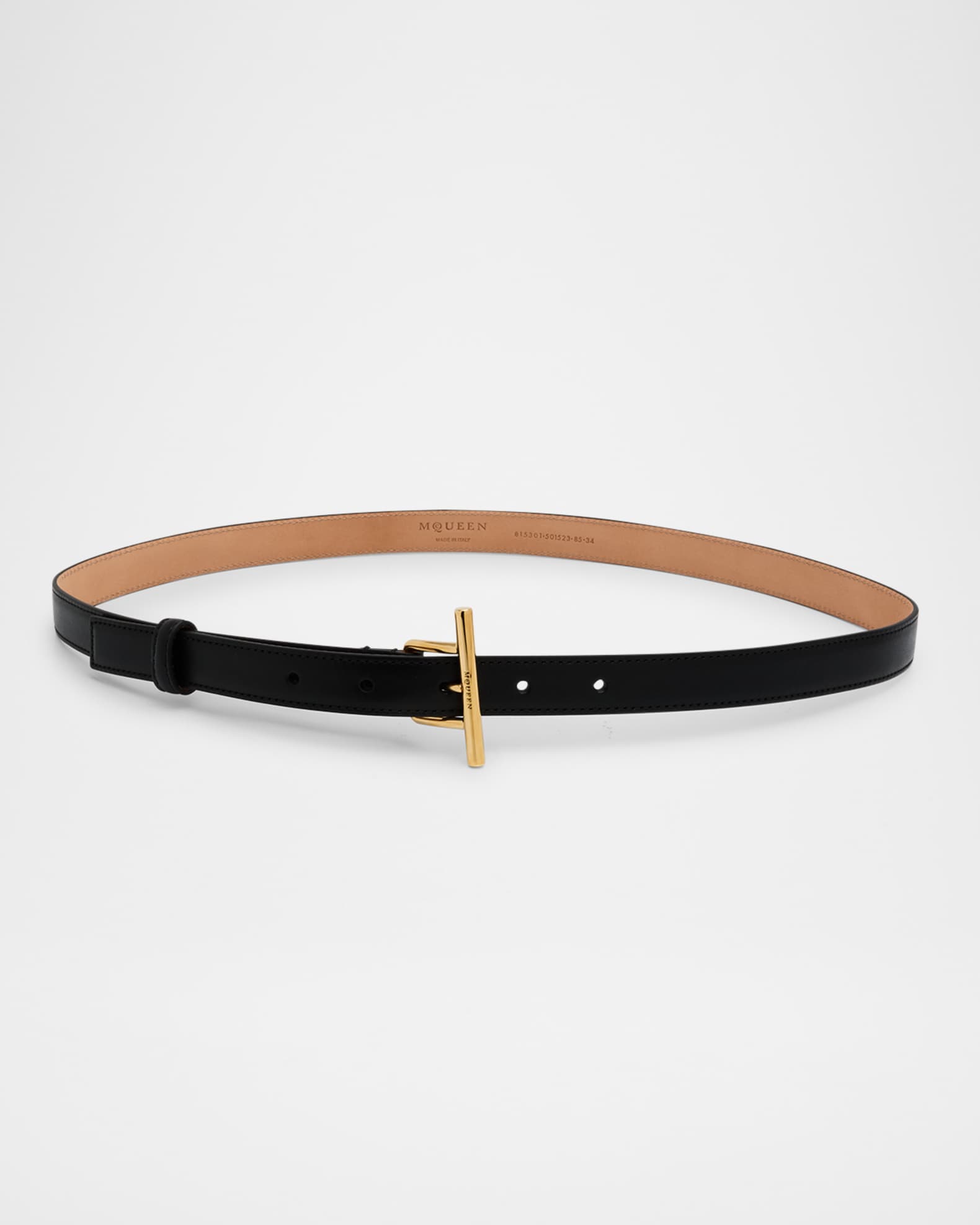 McQueen Sling Cross-Bar Buckle Leather Belt | Neiman Marcus