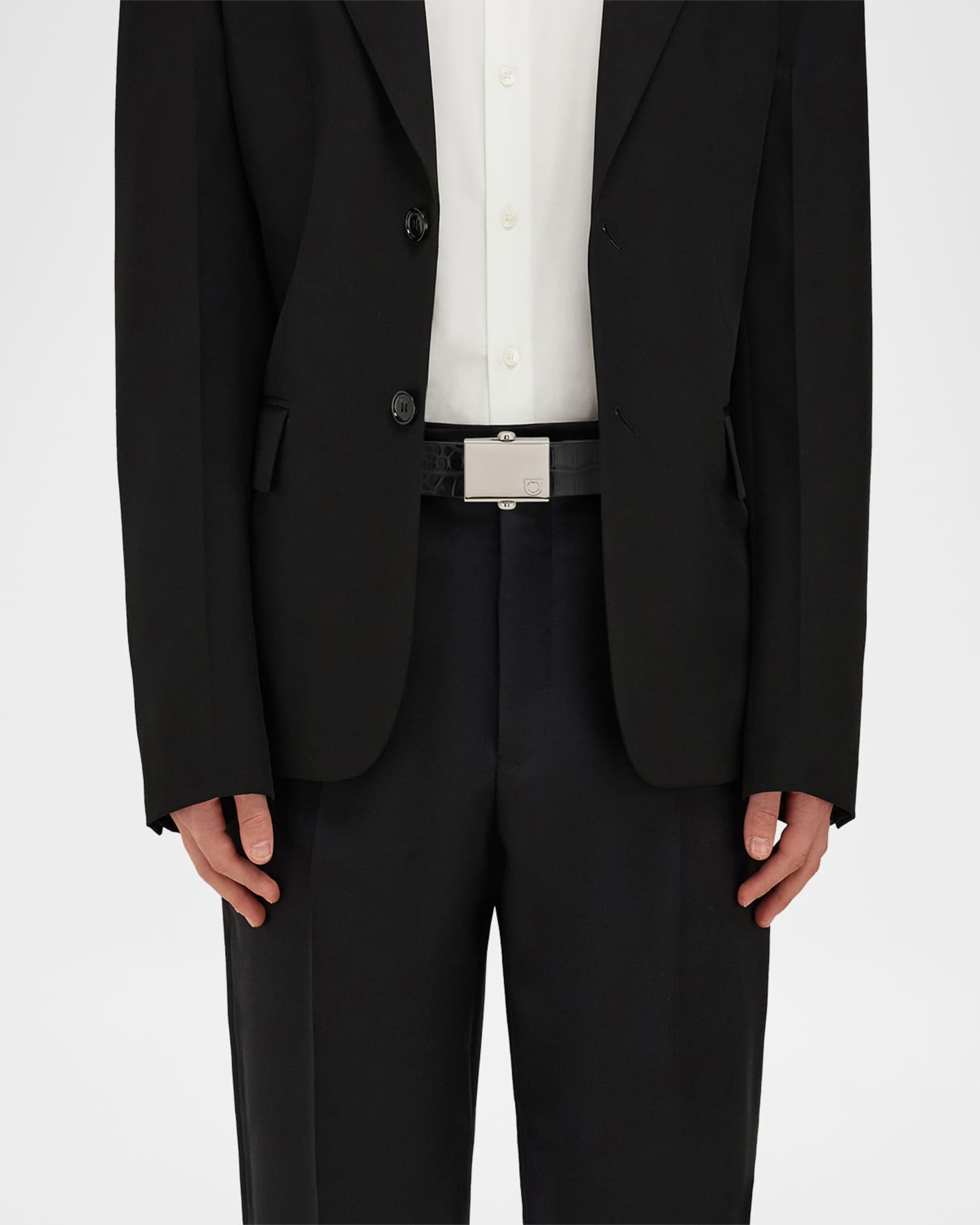 Ferragamo Men's Square-Buckle Reversible Croc-Effect Leather Belt ...