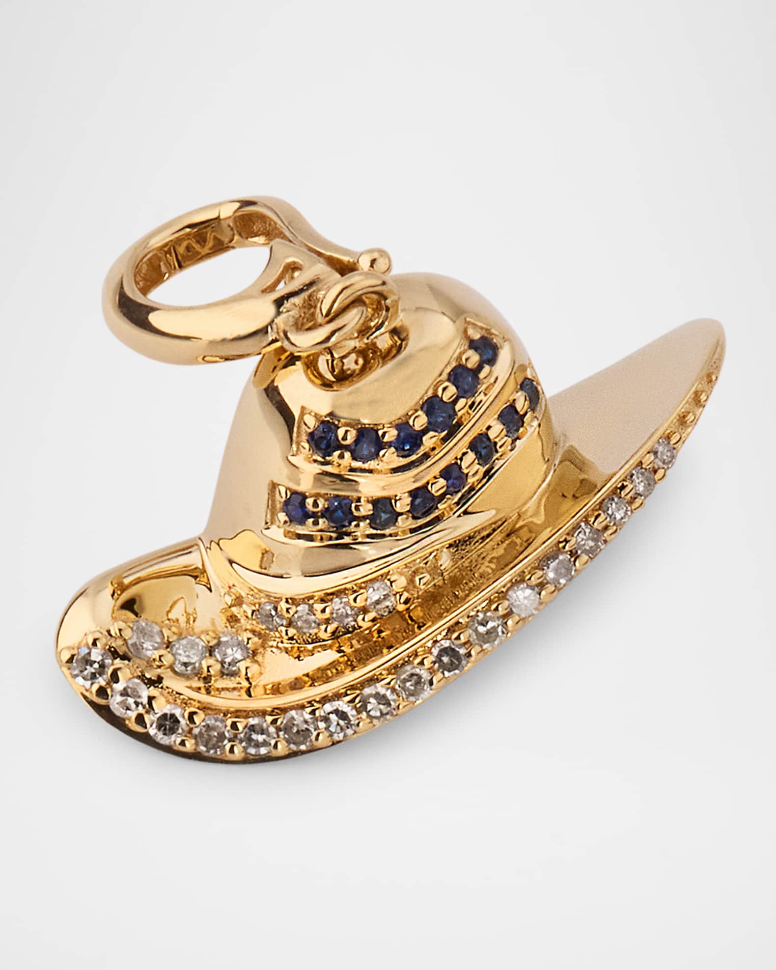 Kastel Jewelry 14K Yellow Gold Rodeo Hat Diamonds and Blue Sapphire ...