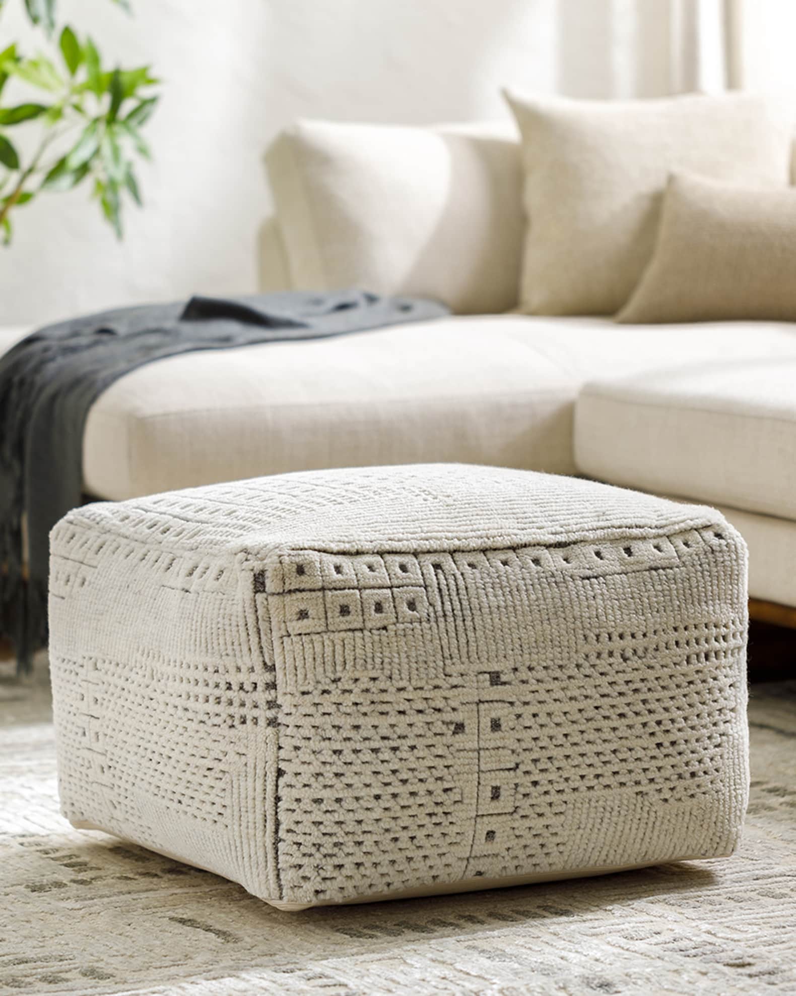 Surya Tunisia Hand-Knotted Pouf | Neiman Marcus