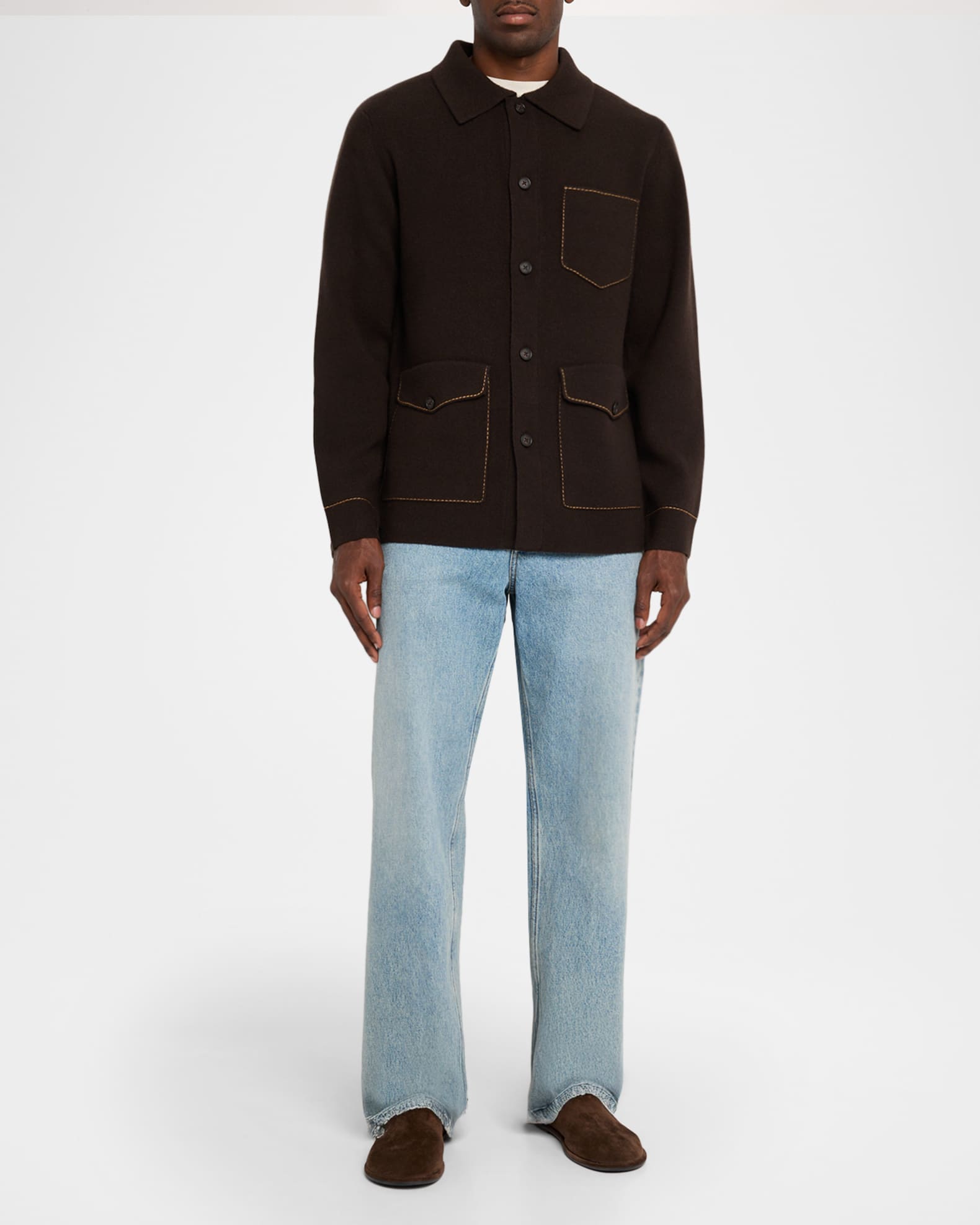 Guest in Residence Men's Cashmere Topstitch Work Jacket | Neiman Marcus