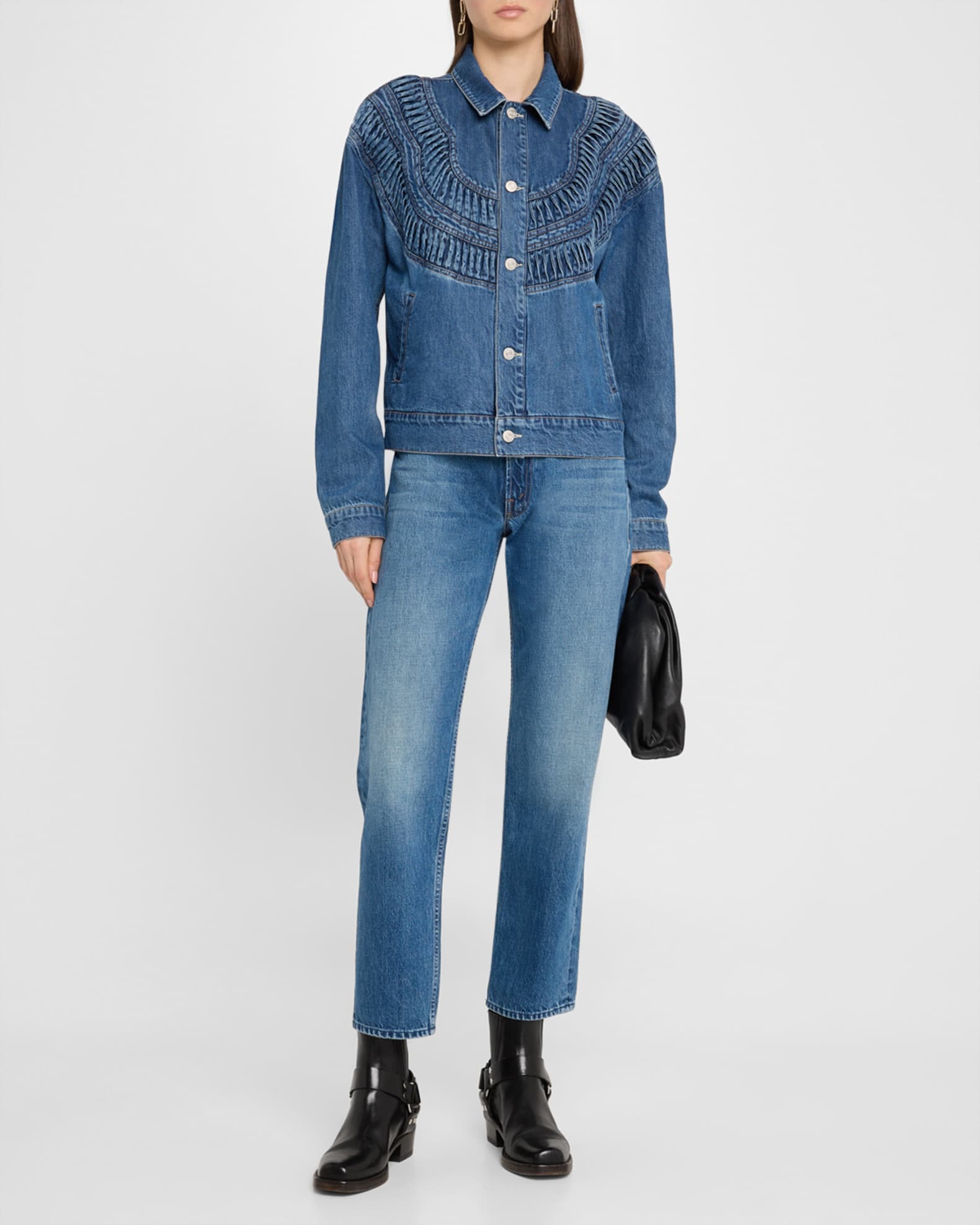 MOTHER The Loop De Loop Shirred Denim Jacket | Neiman Marcus