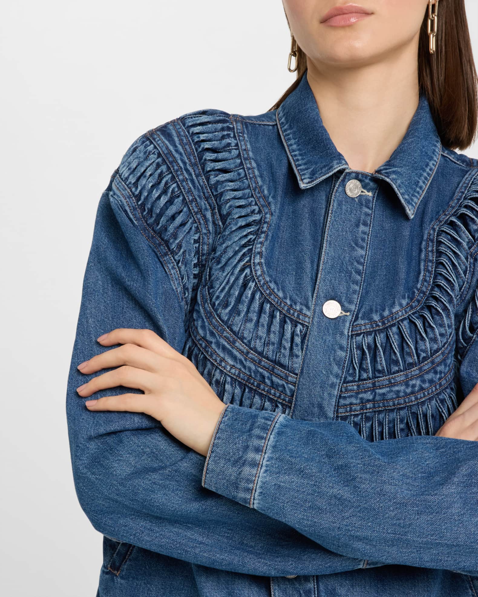 MOTHER The Loop De Loop Shirred Denim Jacket | Neiman Marcus