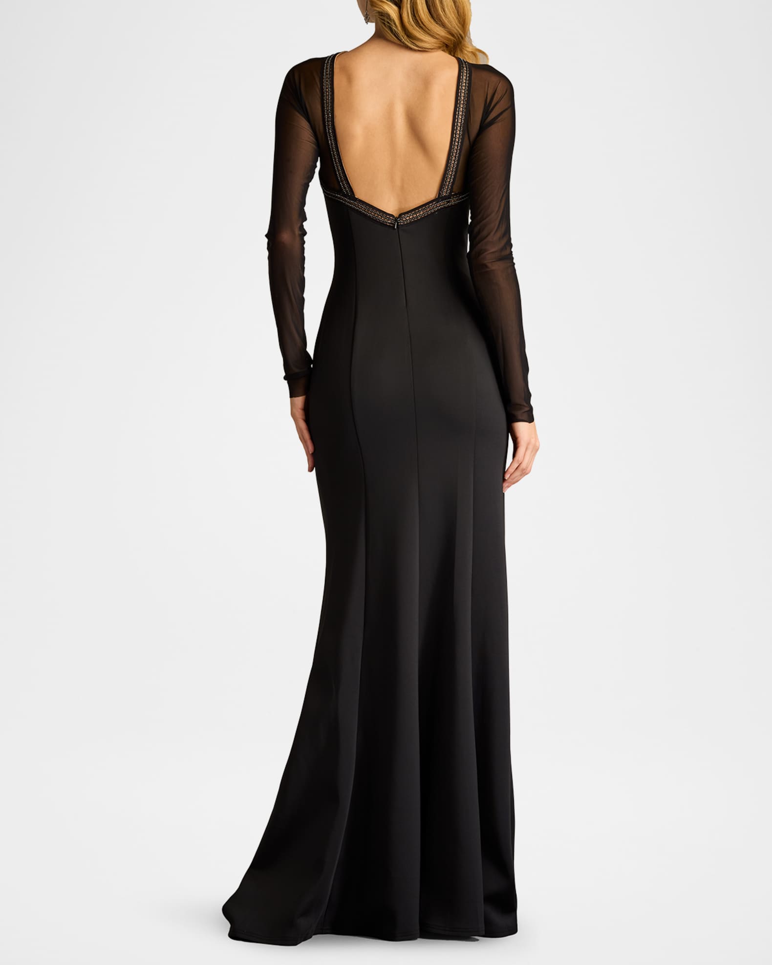 SHO by Tadashi Shoji Illusion-Sleeve Neoprene Column Gown | Neiman Marcus