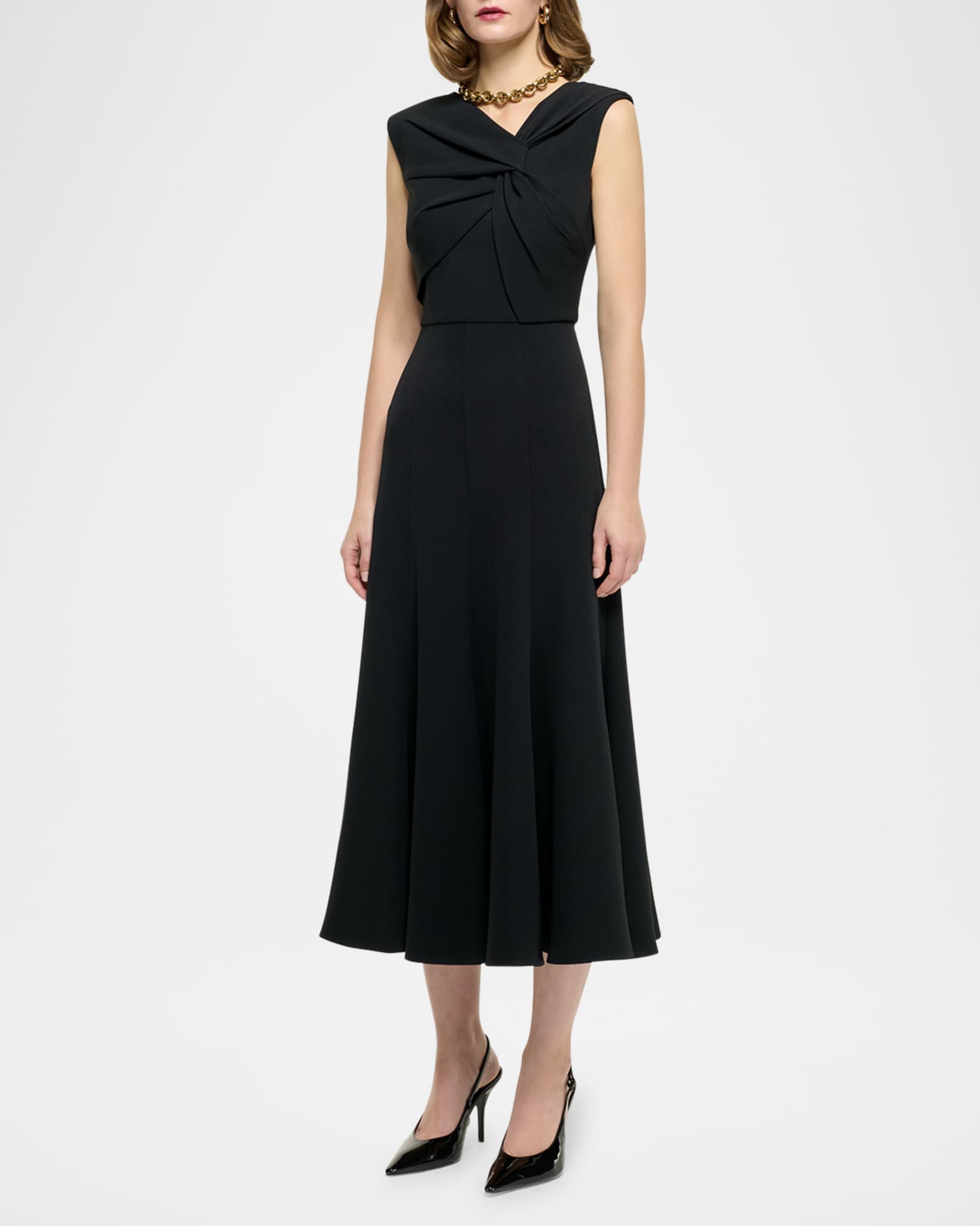 Roland Mouret Twisted Sleeveless Light Cady Midi Dress | Neiman Marcus