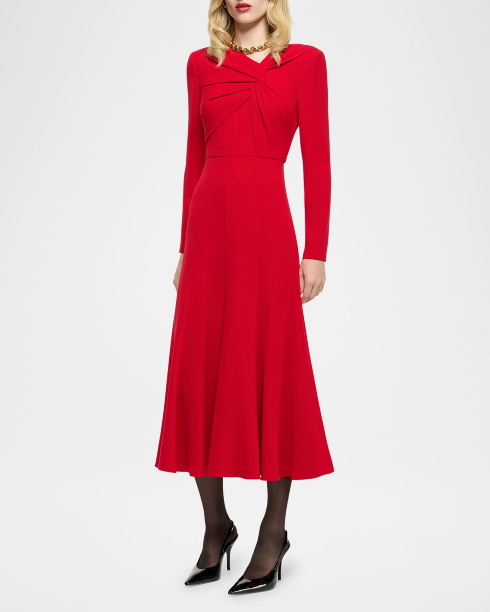 Roland Mouret Twisted Long-Sleeve Light Cady Midi Dress | Neiman Marcus