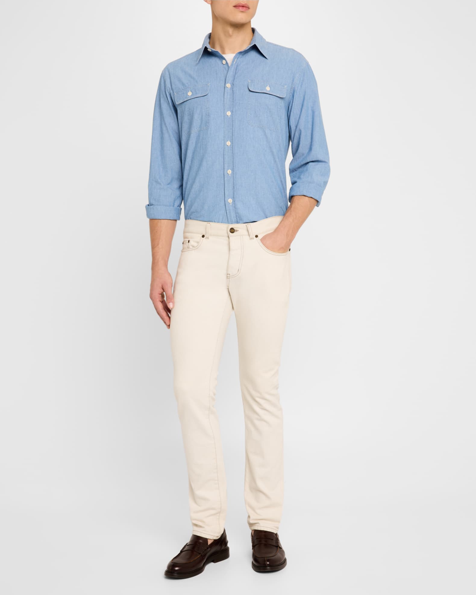 Ralph Lauren Purple Label Men's Washed Chambray Sport Shirt | Neiman Marcus