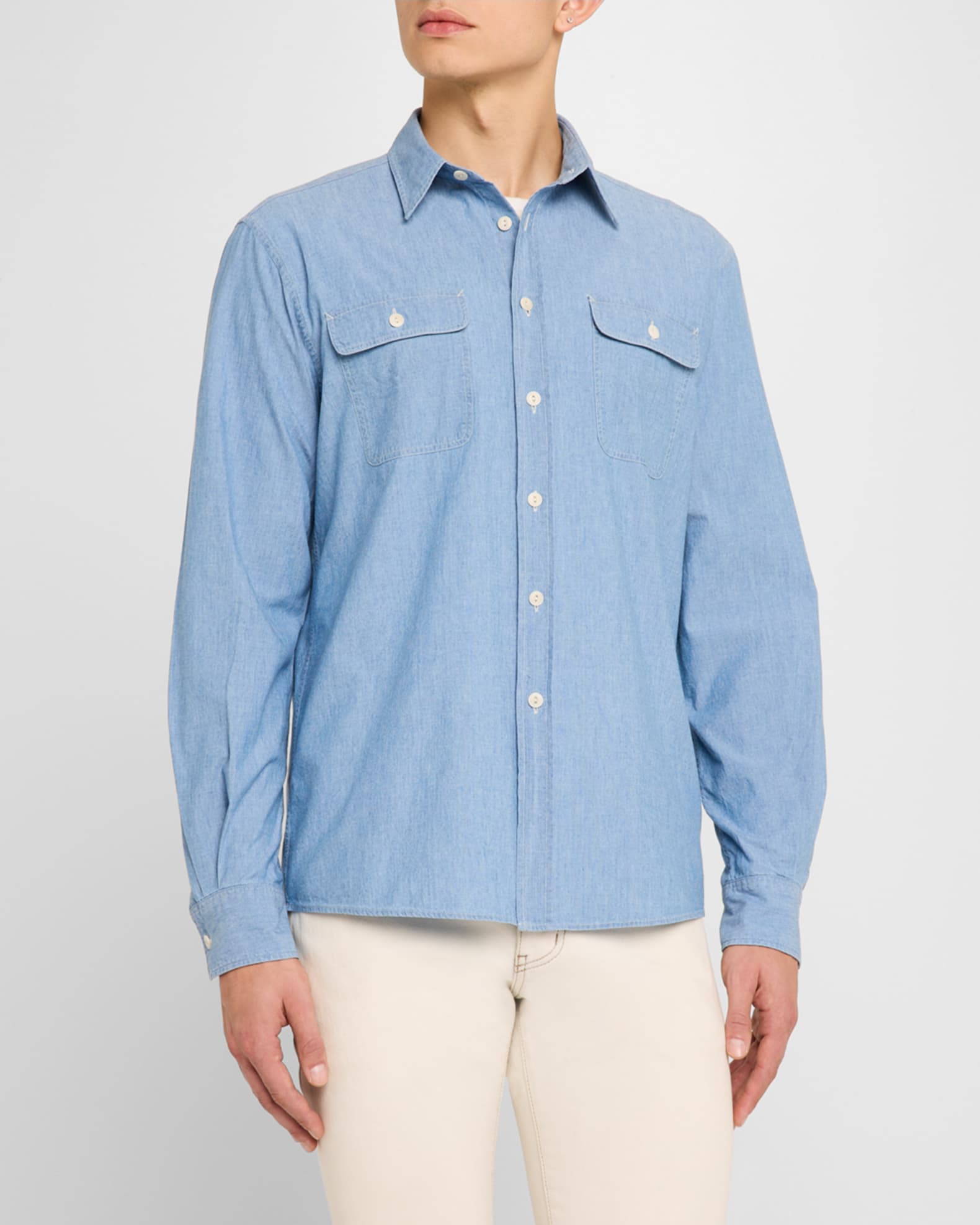 Ralph Lauren Purple Label Men's Washed Chambray Sport Shirt | Neiman Marcus