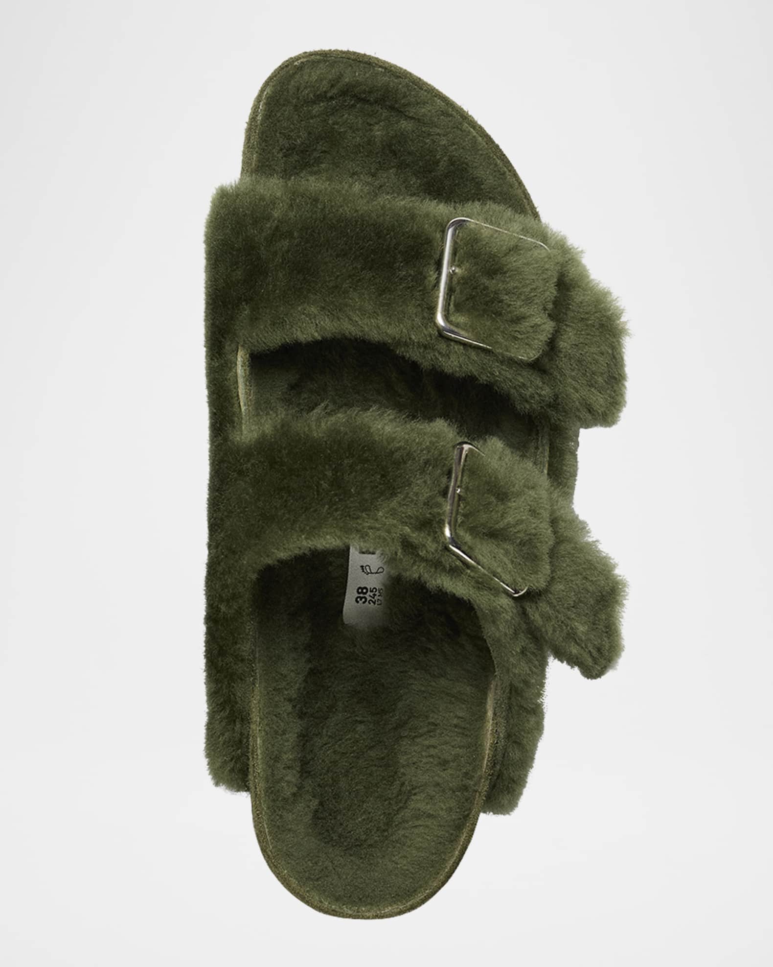 1774 Birkenstock Arizona Shearling Dual-Buckle Slide Sandals | Neiman ...