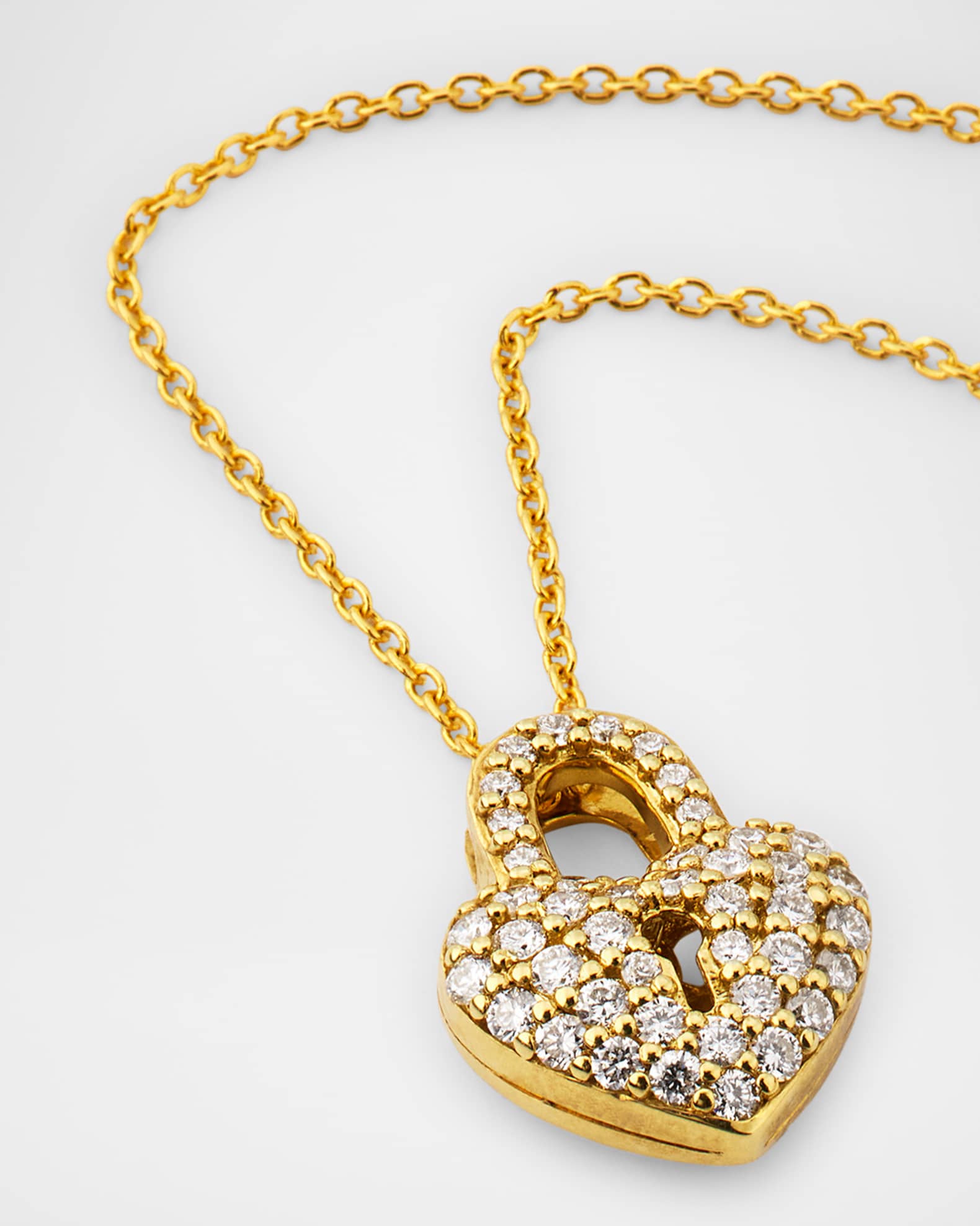 Roberto Coin 18K Yellow Gold Tiny Treasures Diamond Heart Lock Necklace ...