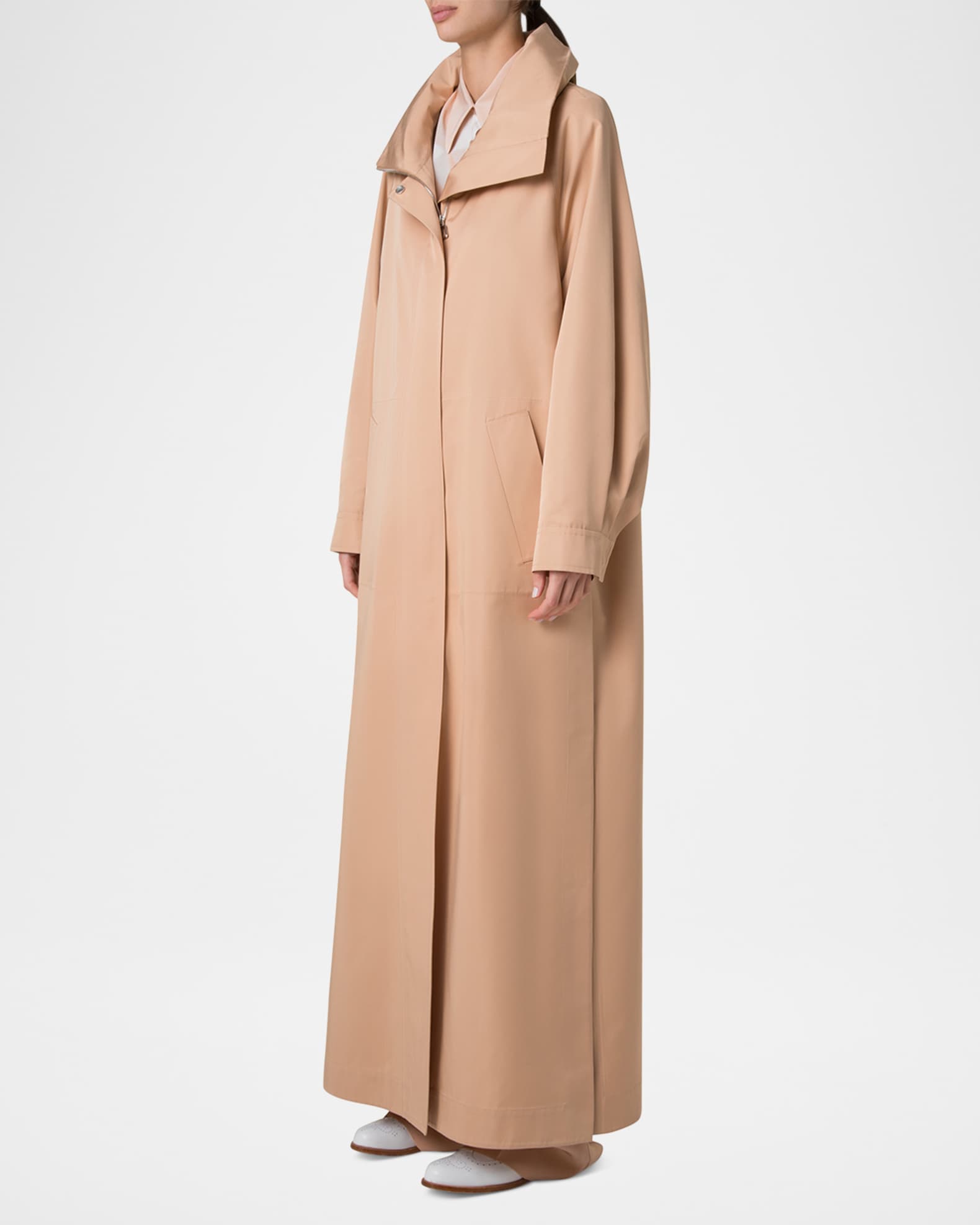 Akris Brady Weather-Resistant Silk Poplin Maxi Coat | Neiman Marcus