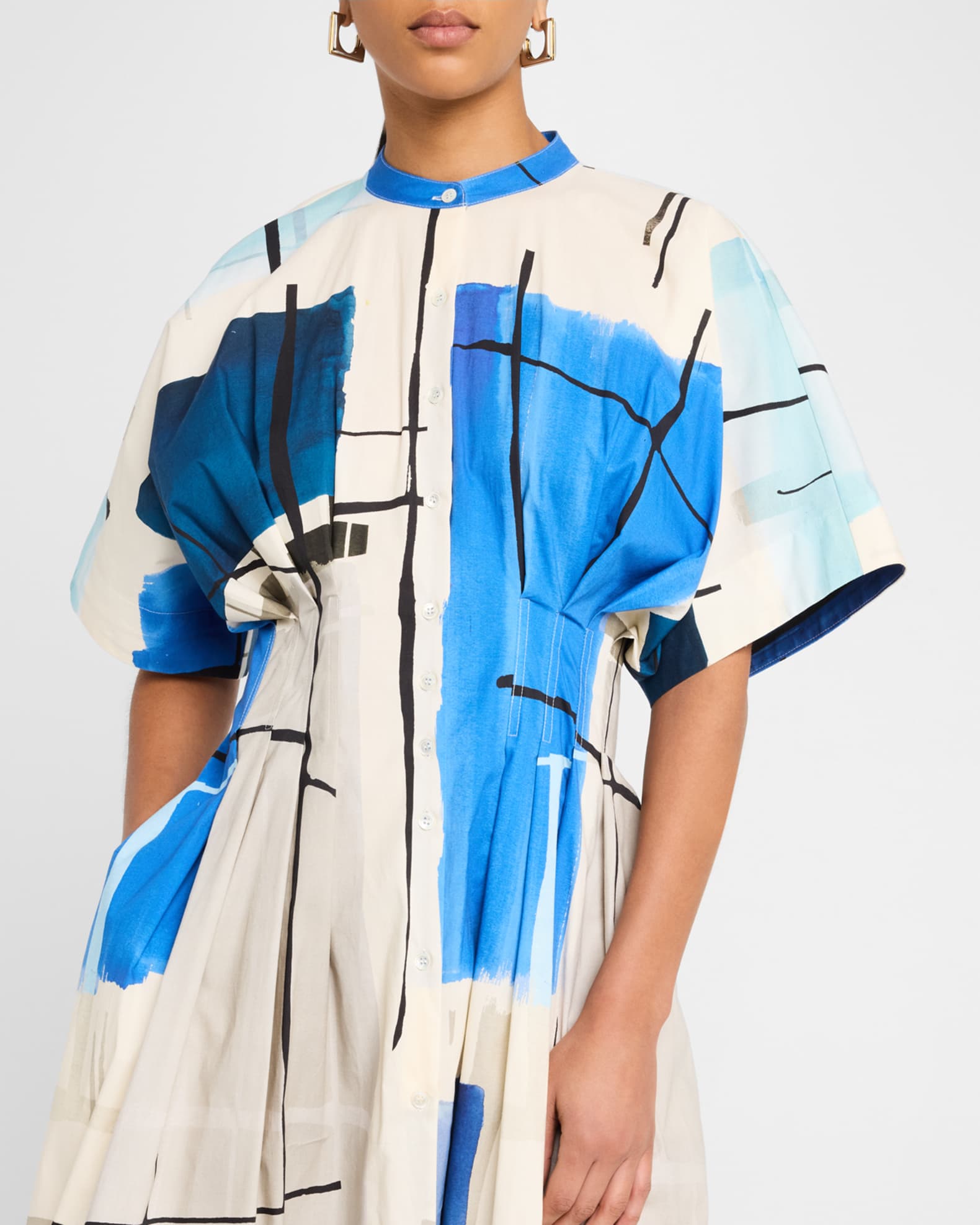 Natori Sorairo Brushstroke-Print Poplin Midi Dress | Neiman Marcus