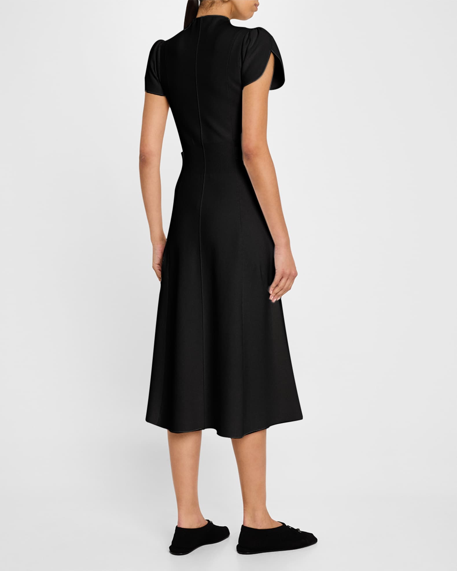 3.1 Phillip Lim Compact Ribbed Tulip-Sleeve Midi Dress | Neiman Marcus