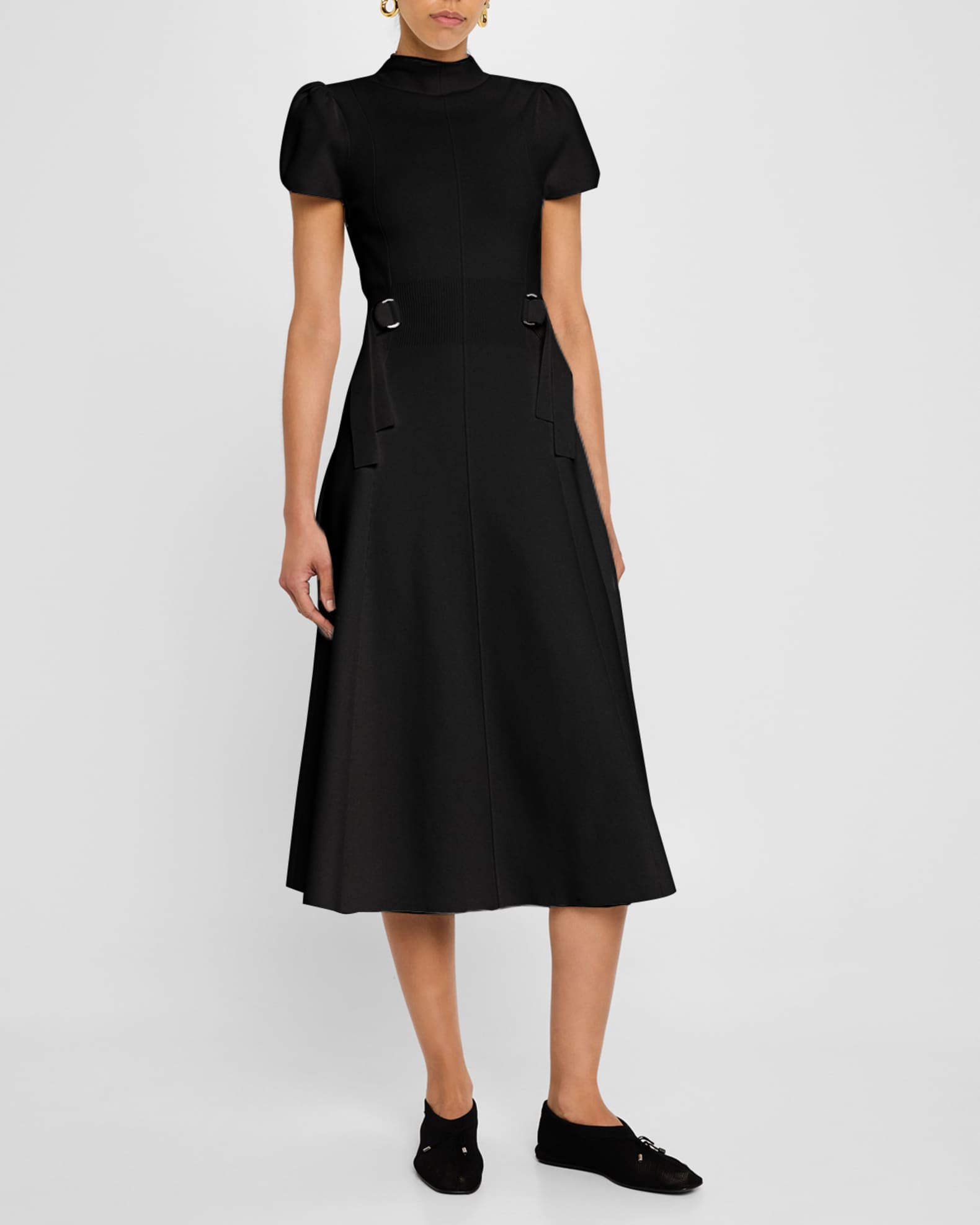 3.1 Phillip Lim Compact Ribbed Tulip-Sleeve Midi Dress | Neiman Marcus