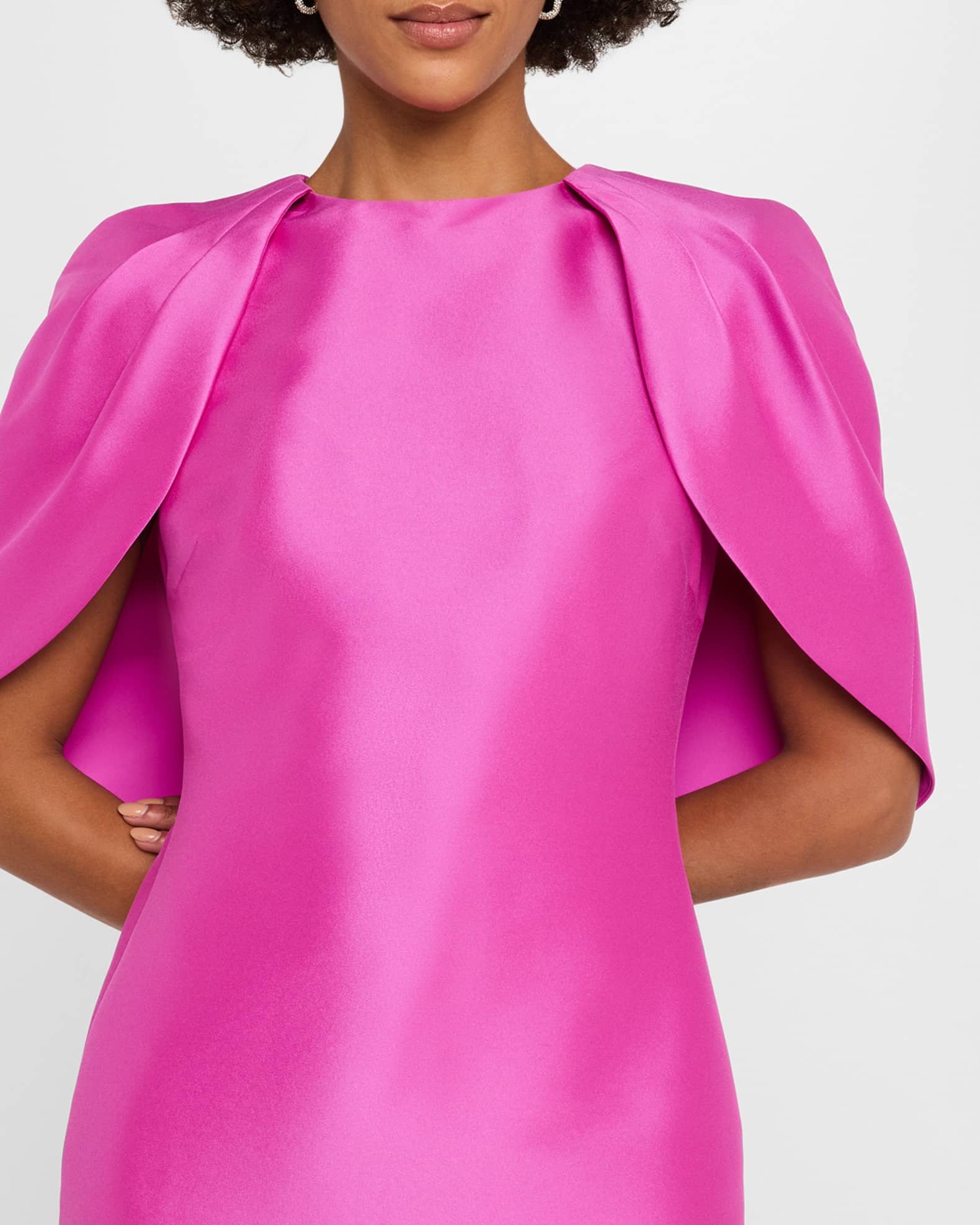 Badgley Mischka Collection Mikado Cape Sheath Dress | Neiman Marcus